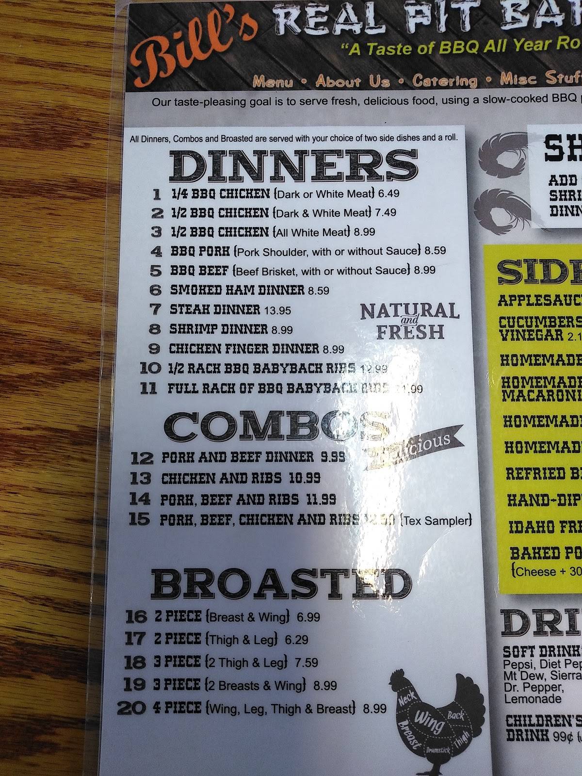 Menu at Bill's Real Pit BBQ, North Zanesville