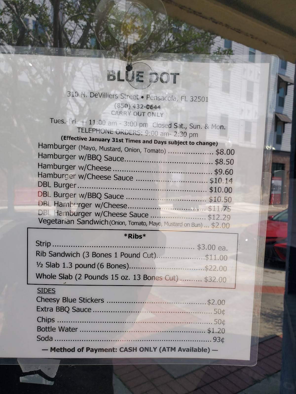 Menu at Blue Dot BBQ, Pensacola