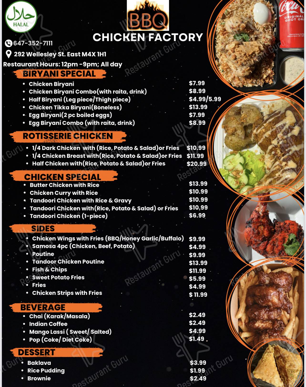 Menu au BBQ Chicken Factory Toronto