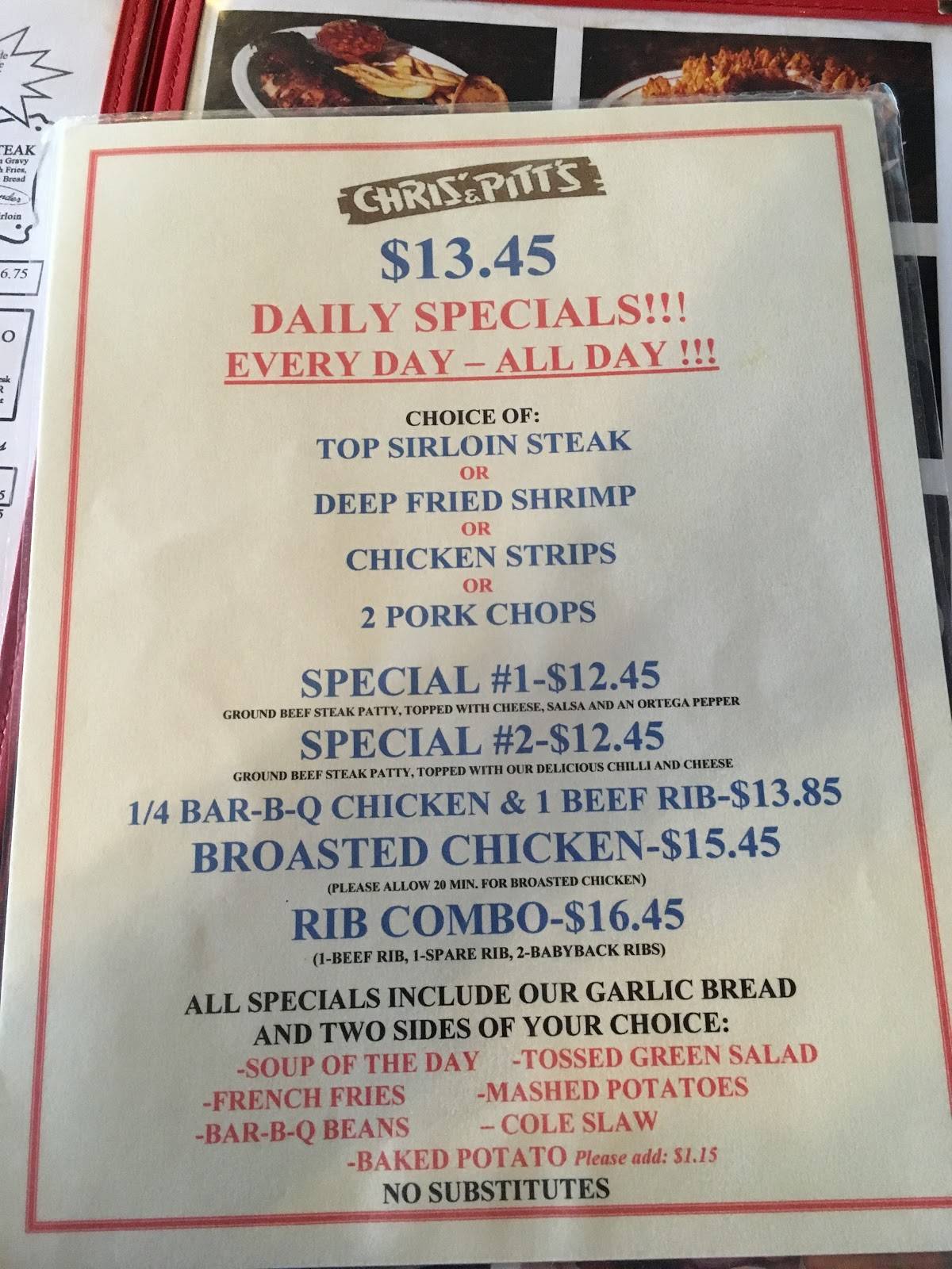 Menu at Chris & Pitts BBQ Restaurant, Downey