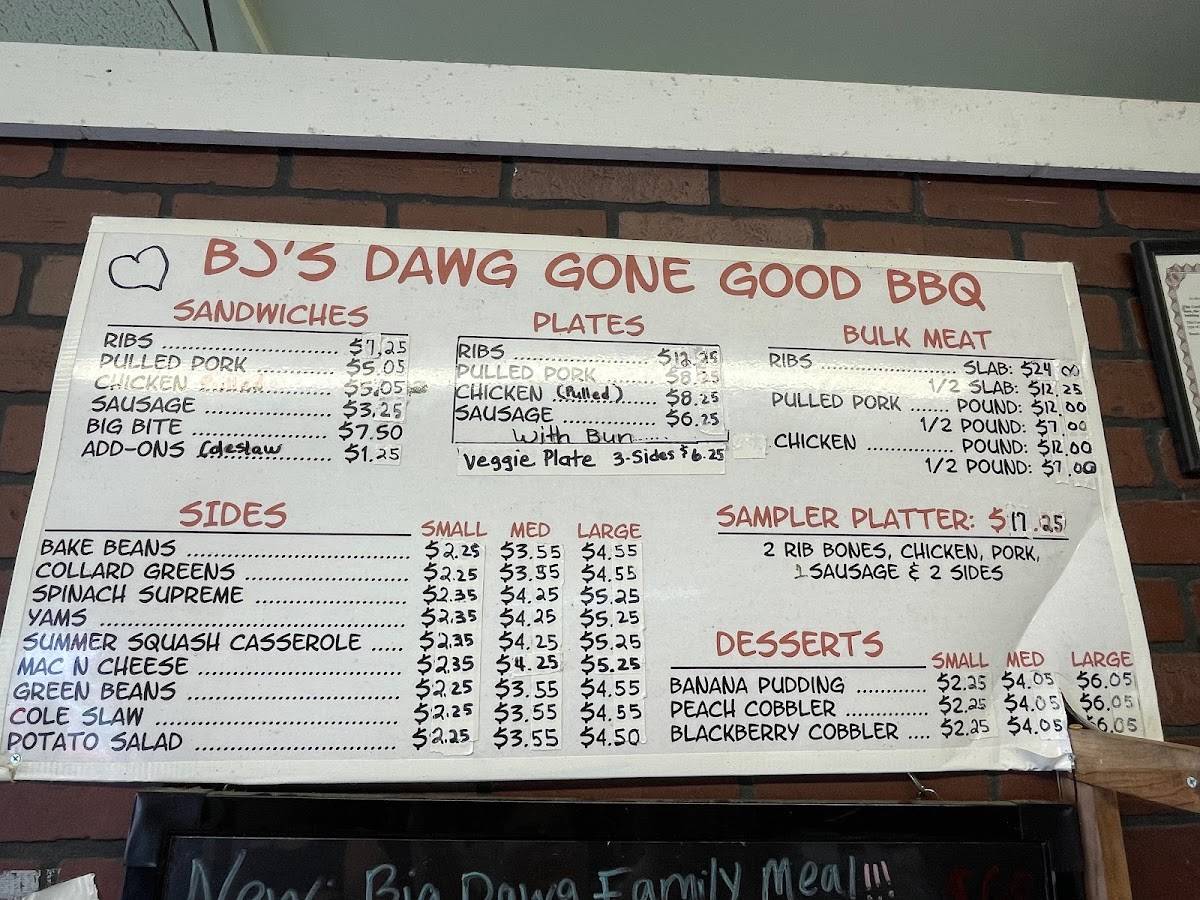 Menu at Dawg Gone Good BBQ, Athens