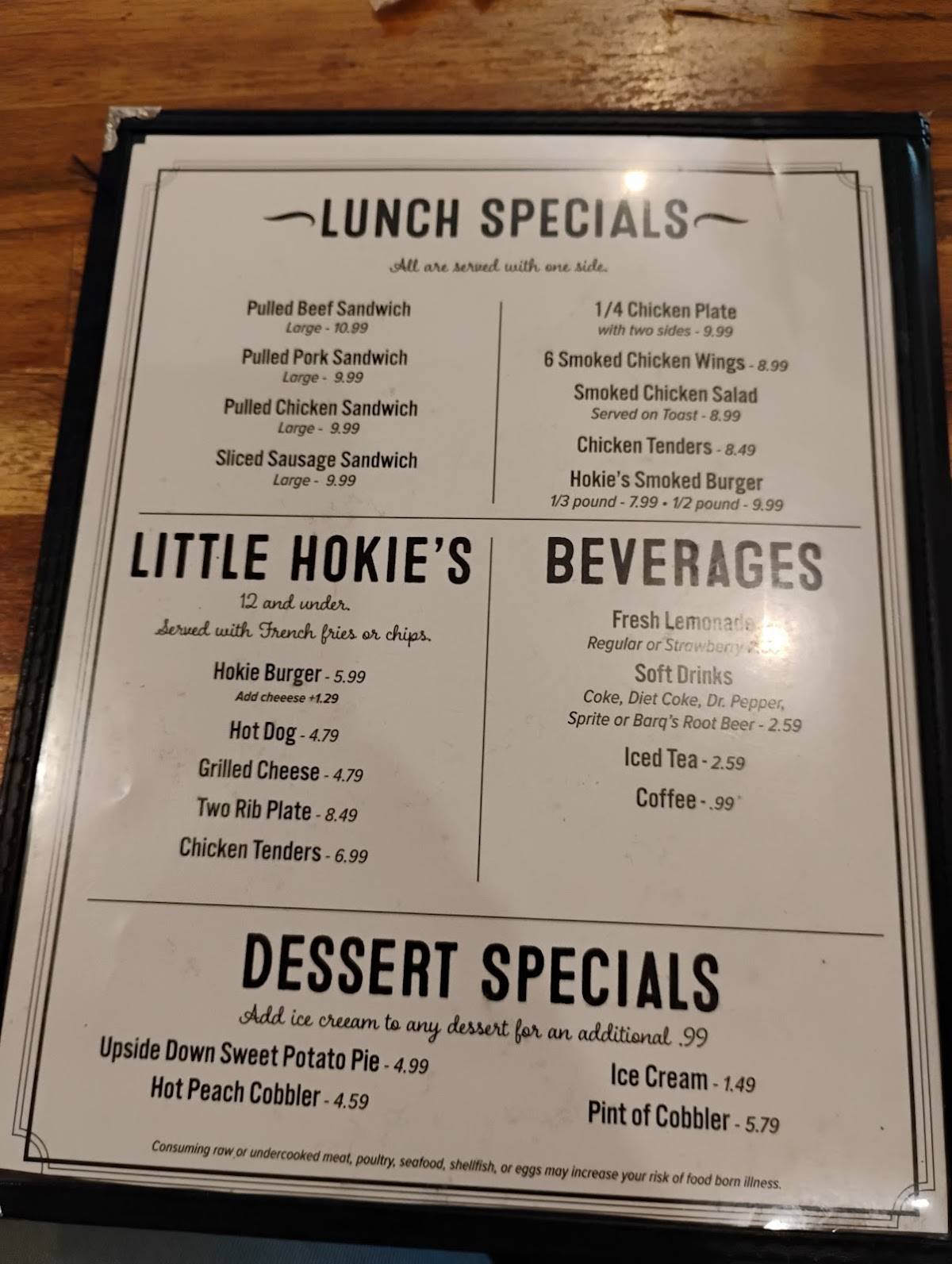 Menu at Hokie's BBQ & Grill, Lucedale