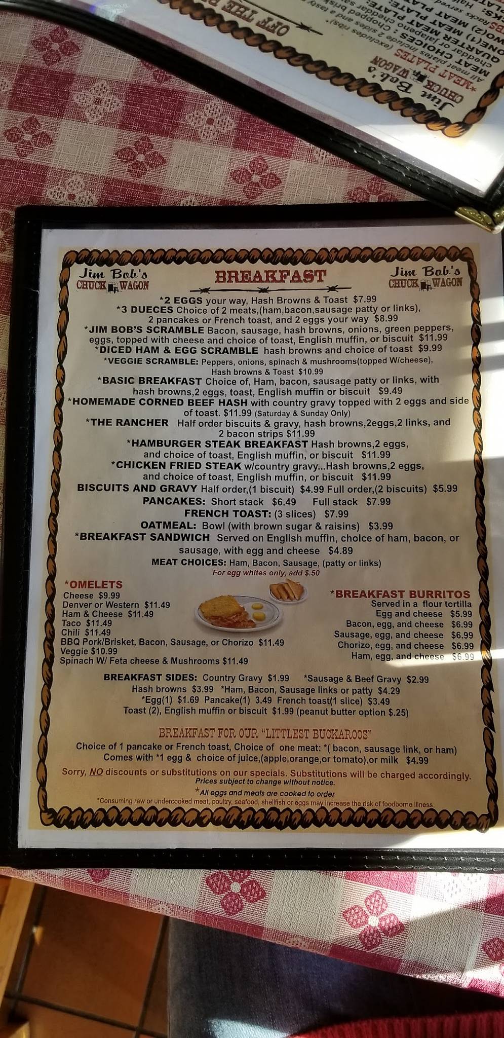 Menu at Jim Bob's Chuck Wagon BBQ, McKenna