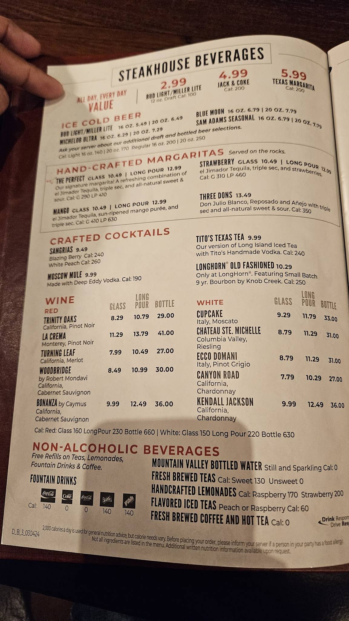 Menu at LongHorn Steakhouse, Mount Dora