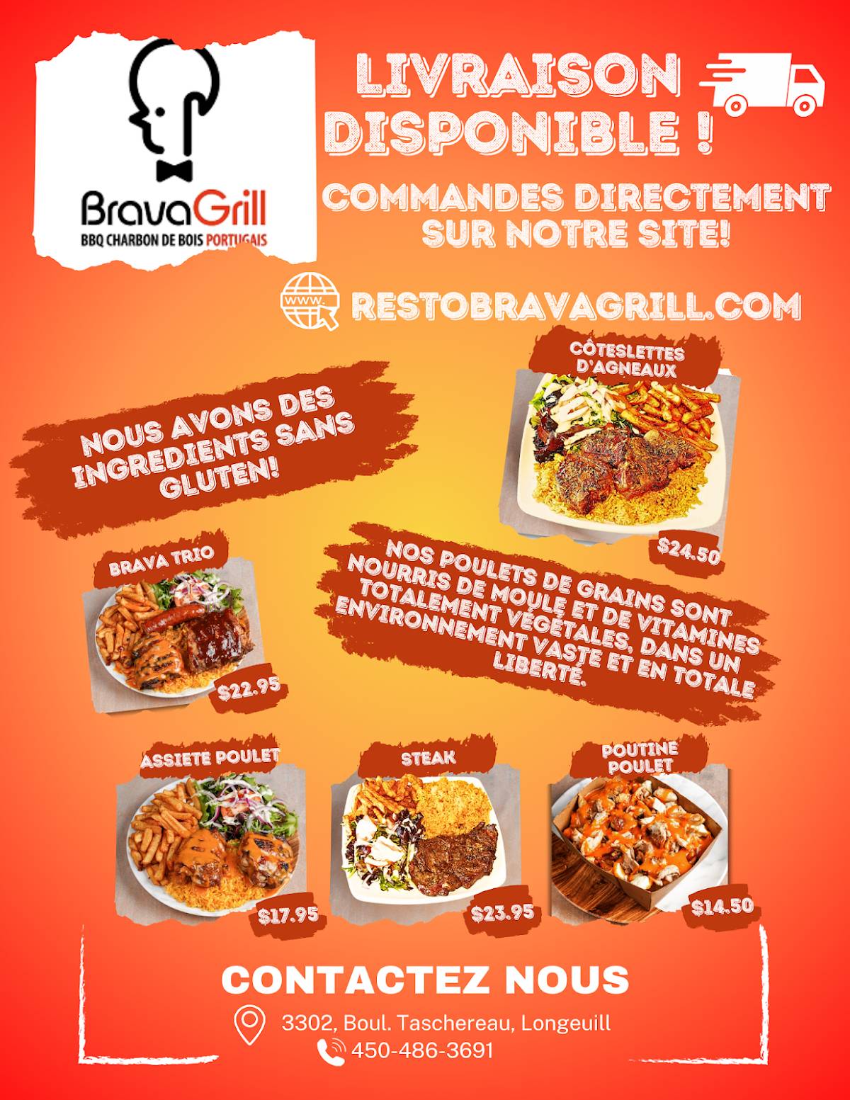 Menu au Restaurant Brava Grill #1, Longueuil