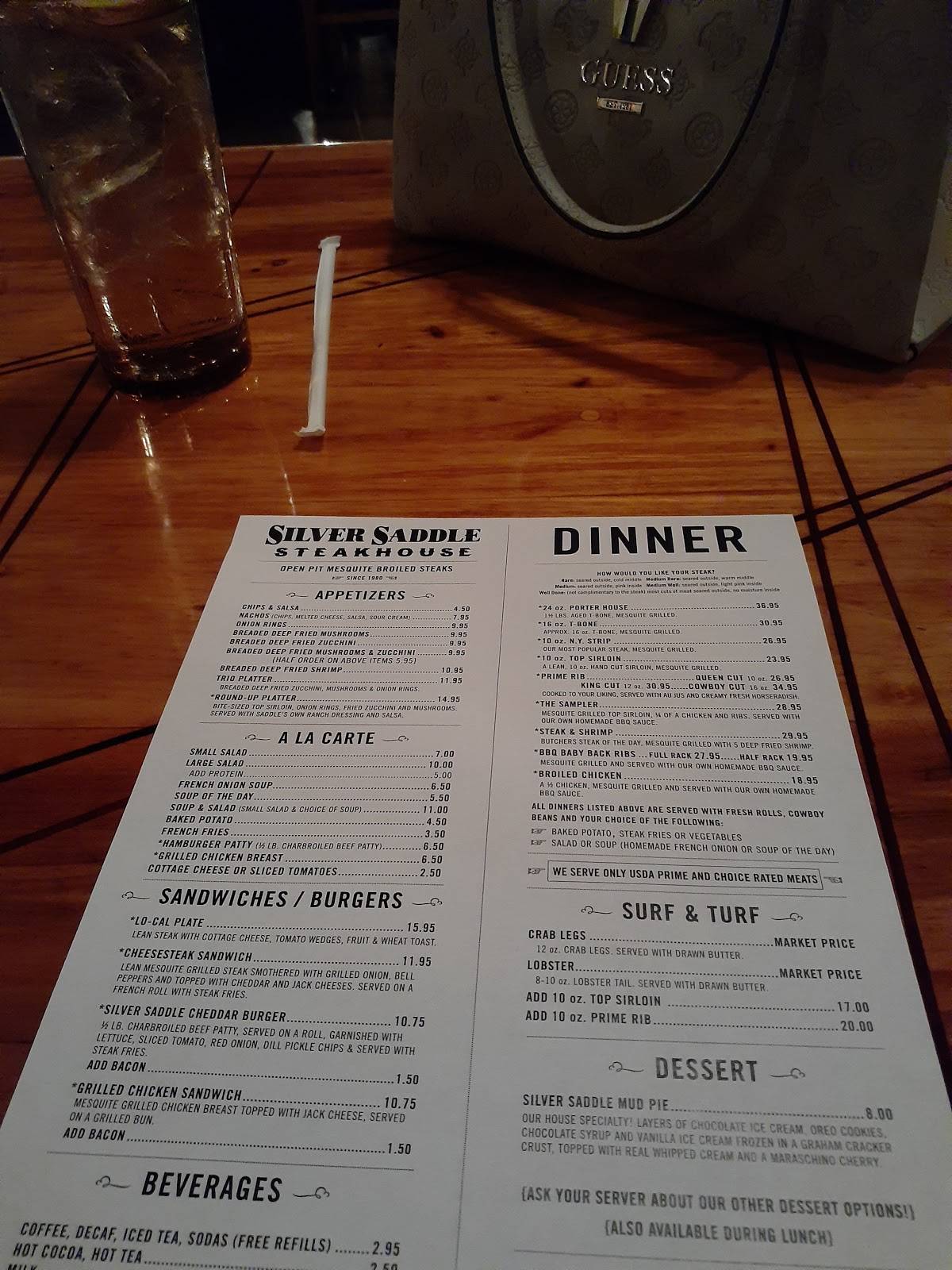 Menu at Silver Saddle Steakhouse, Tucson
