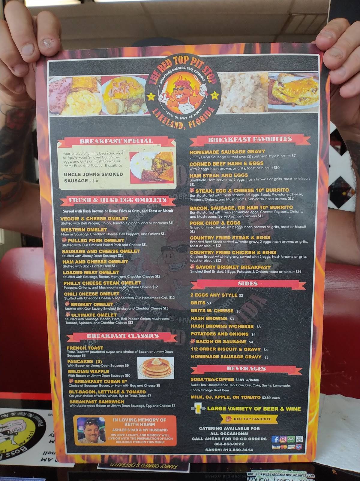 Menu at The Red Top Pit Stop BBQ, Lakeland, US Hwy 98 N