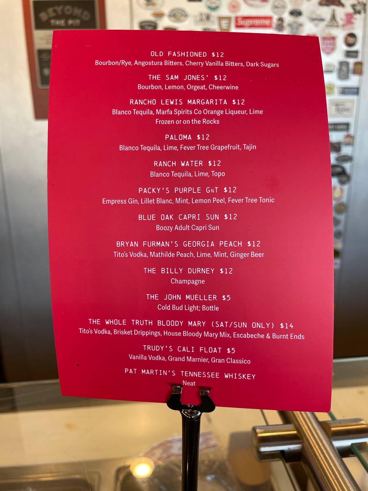 Menu at Truth BBQ, Houston