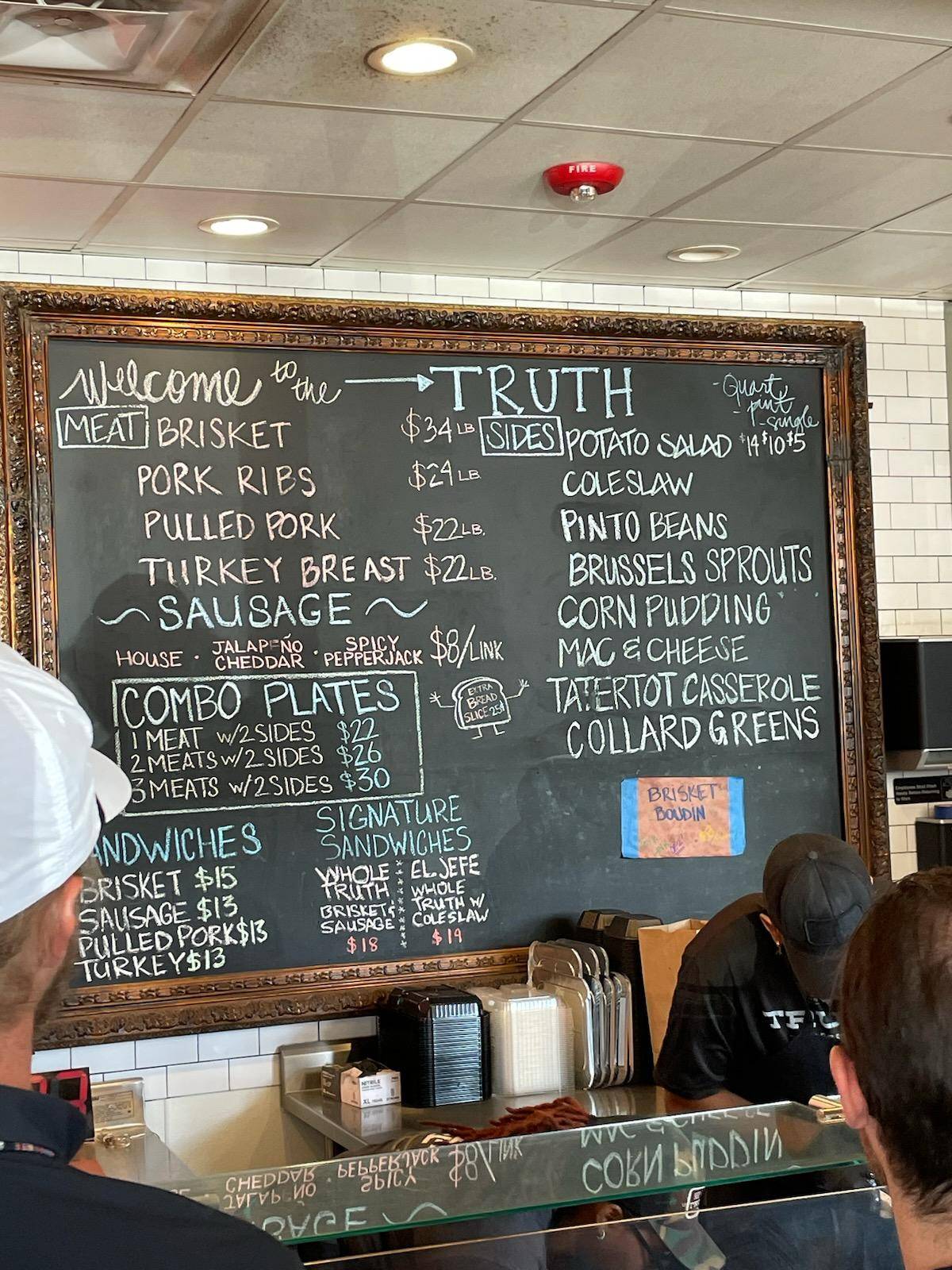 Menu at Truth BBQ, Houston