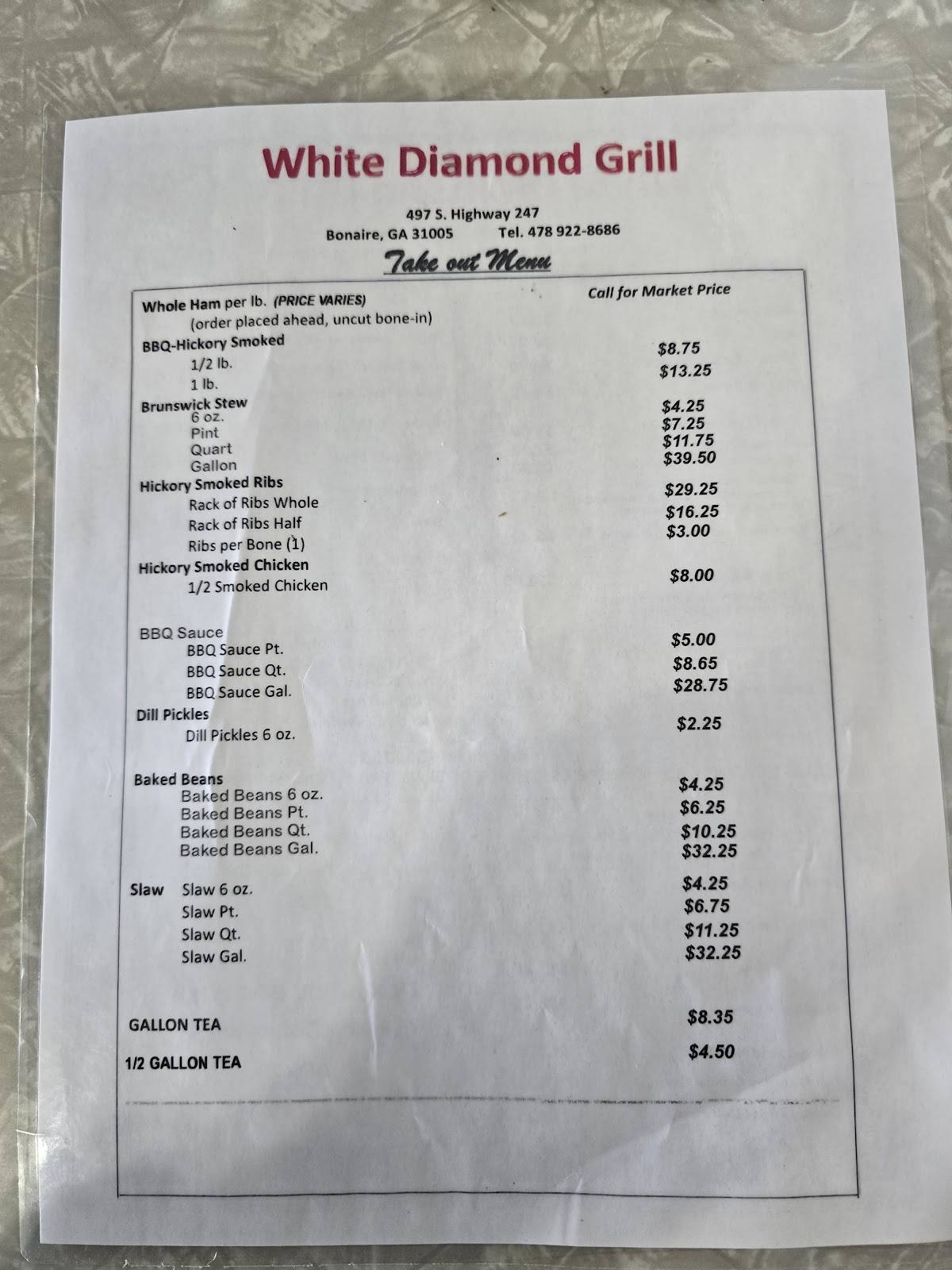 Menu at White Diamond Grill BBQ, Warner Robins