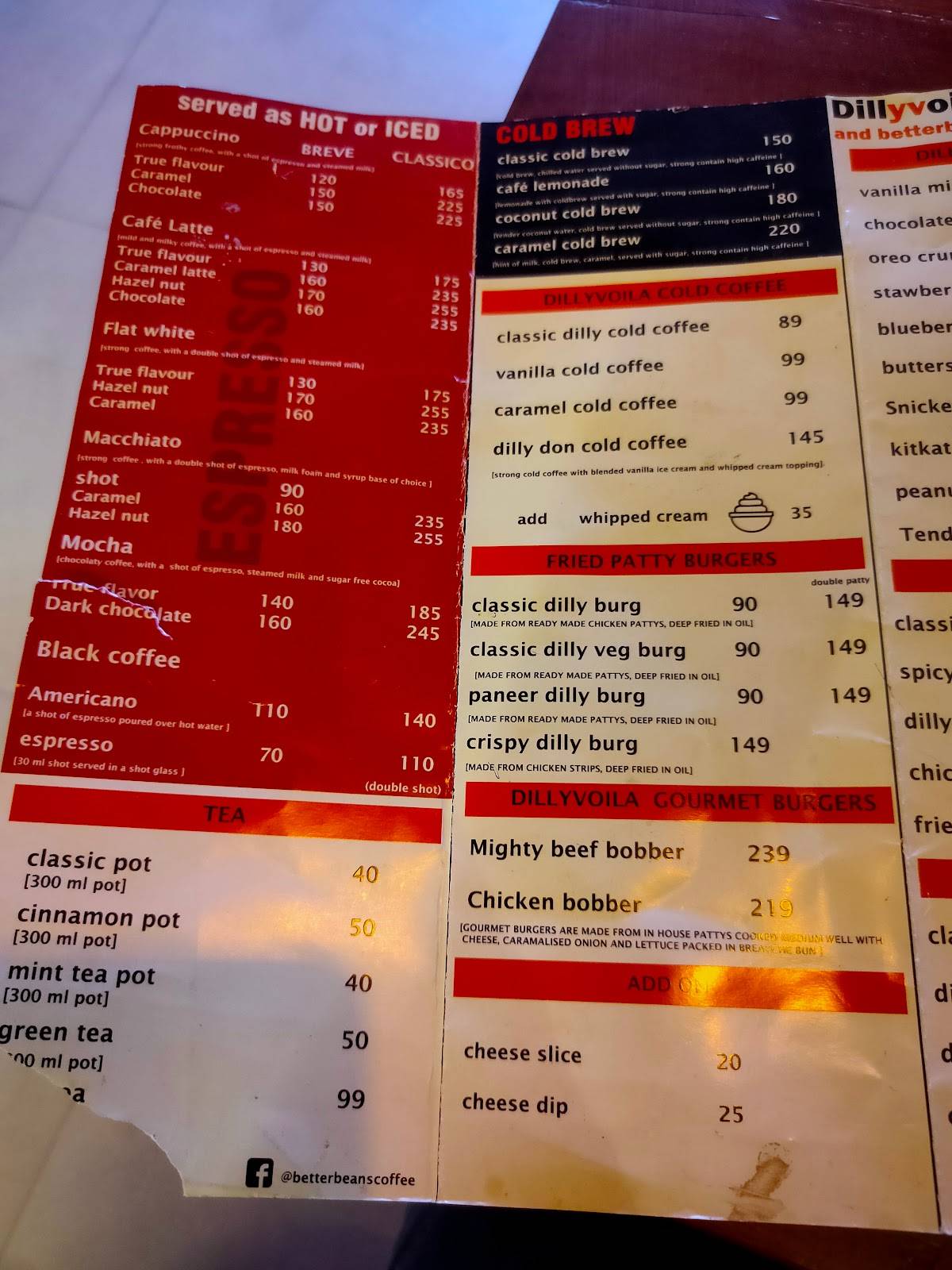 Menu at BETTER BEANS COFFEE, Aluva