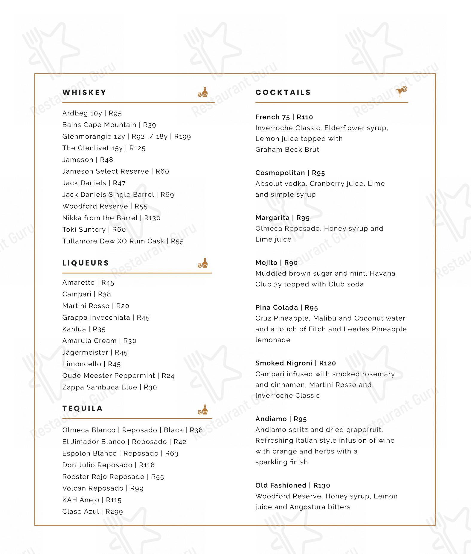 Menu at BOMA Restaurant South Africa, Pretoria