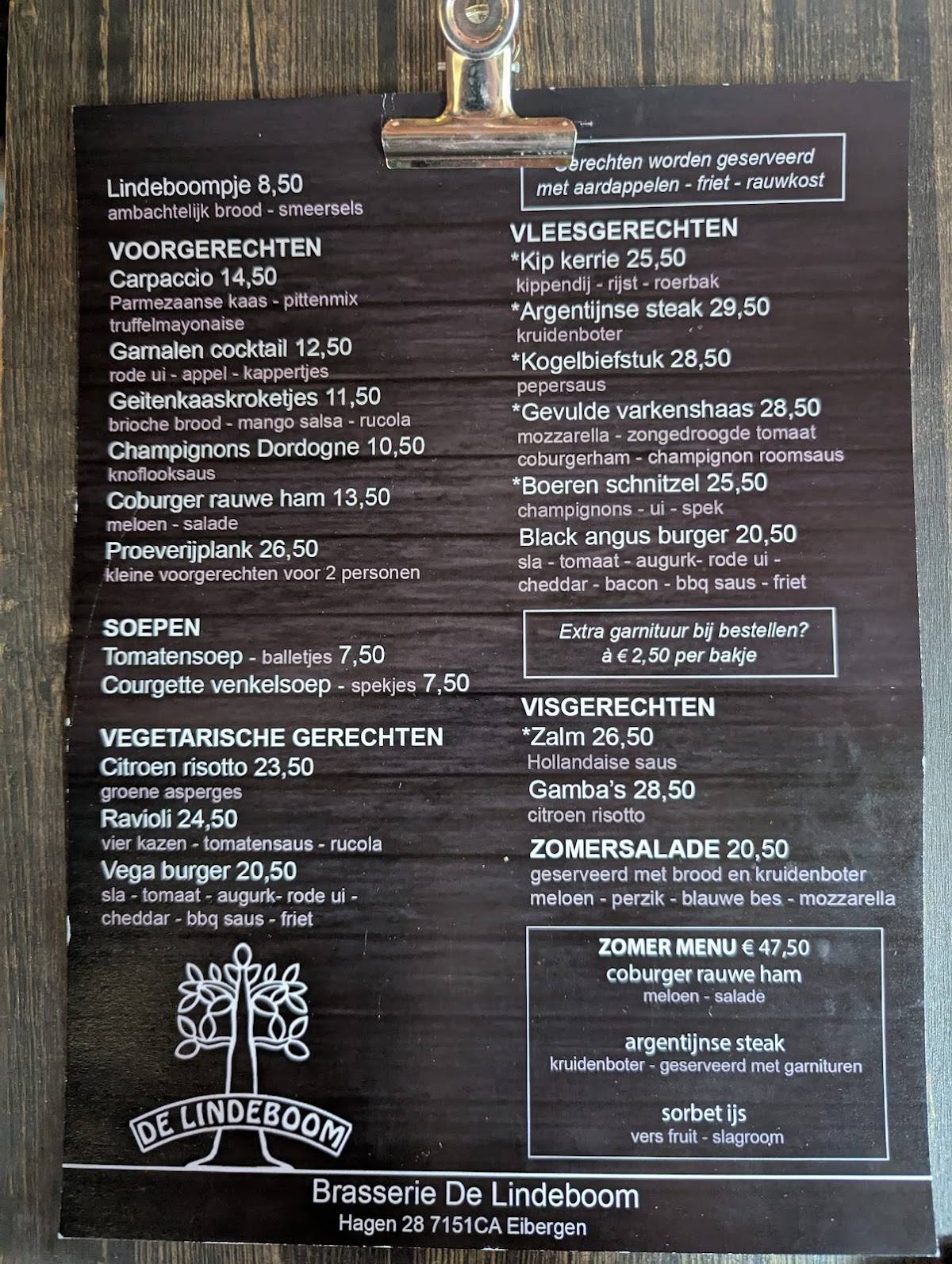 Menu at BRASSERIE DE LINDEBOOM, Eibergen