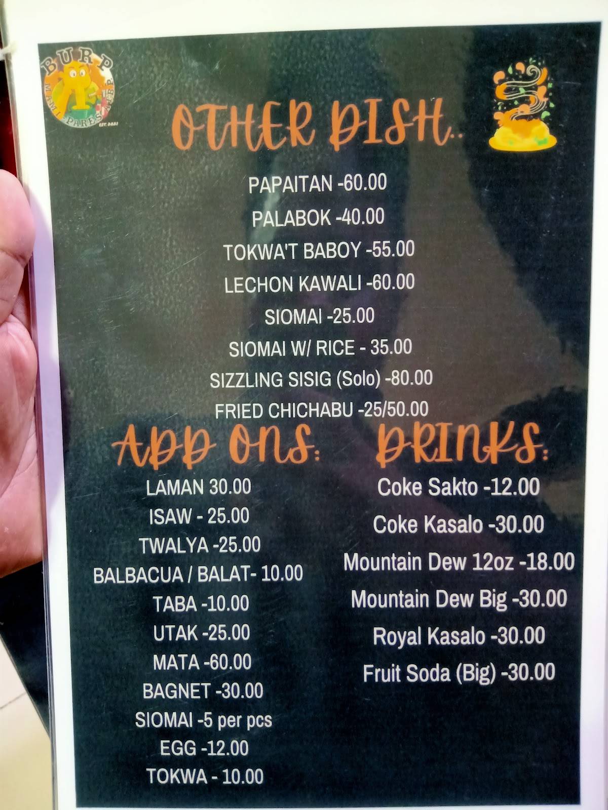 Carta del restaurante BURP PARES, Taguig