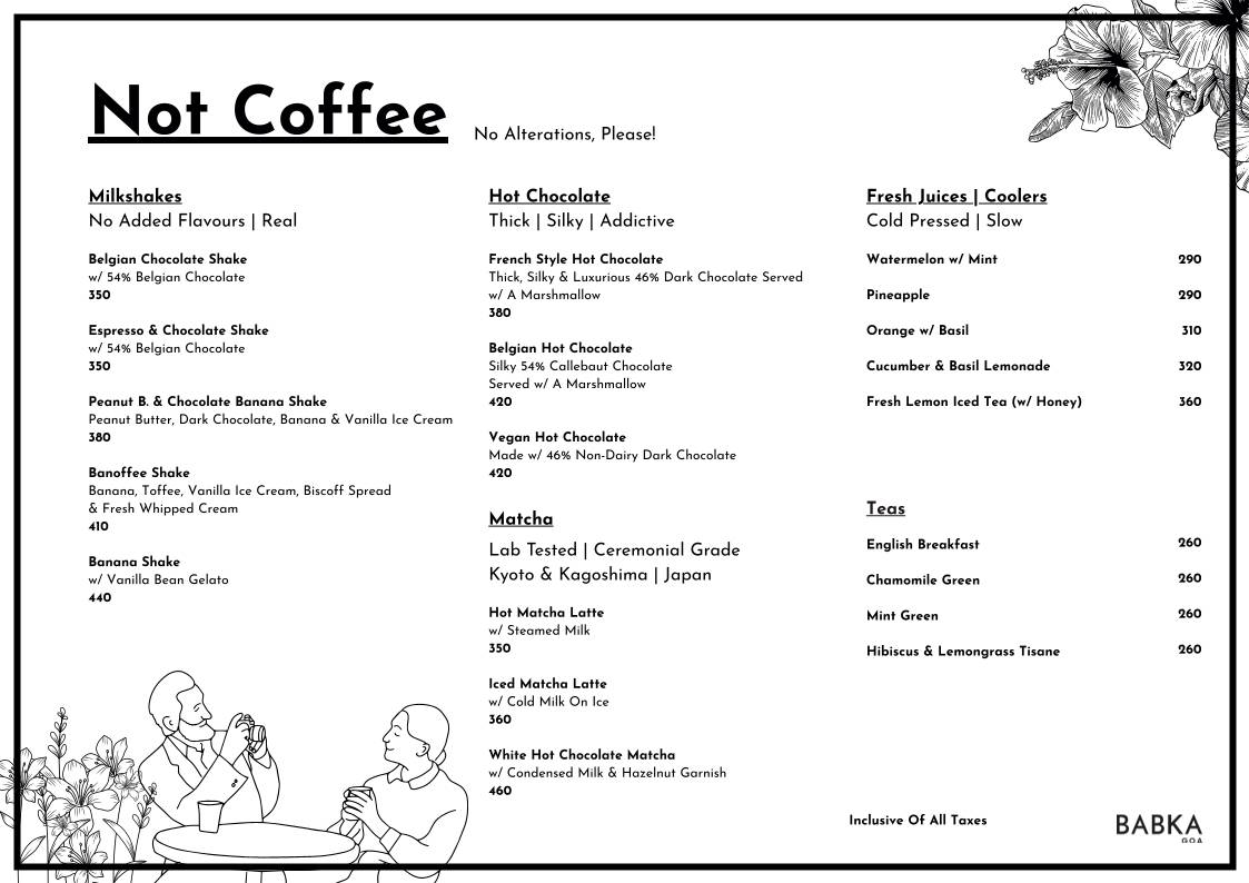Menu at Babka Goa - Coffee Bar Bakery Patisserie, Anjuna, Anjuna