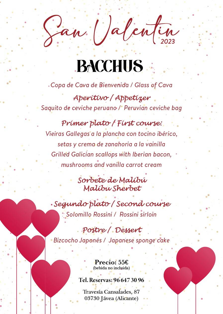 Carta de Restaurante Bacchus, Jávea, Travessera de les Cansalades