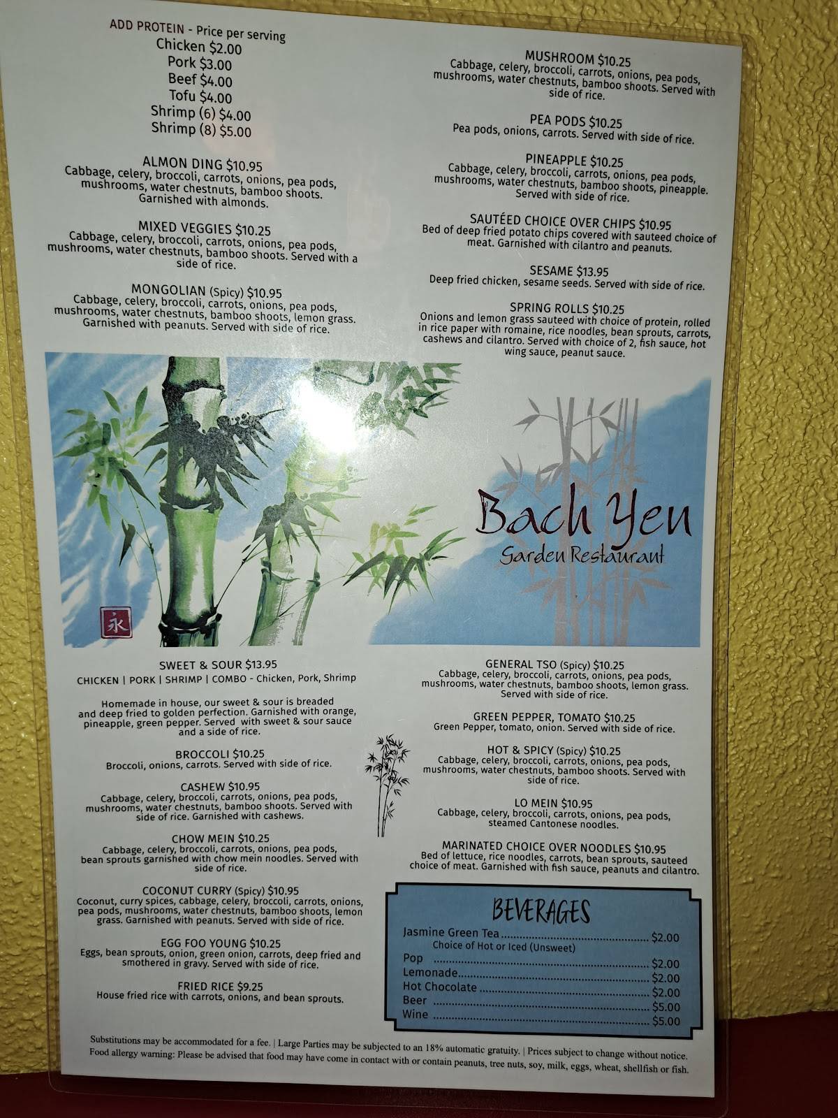 Menu at Bach Yen Garden Restaurant, Hibbing