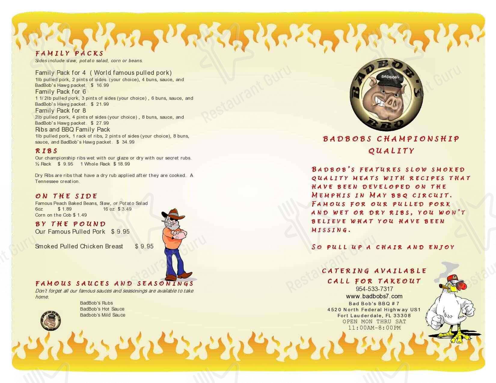 Menu at Bad Bob's BBQ, Pompano Beach