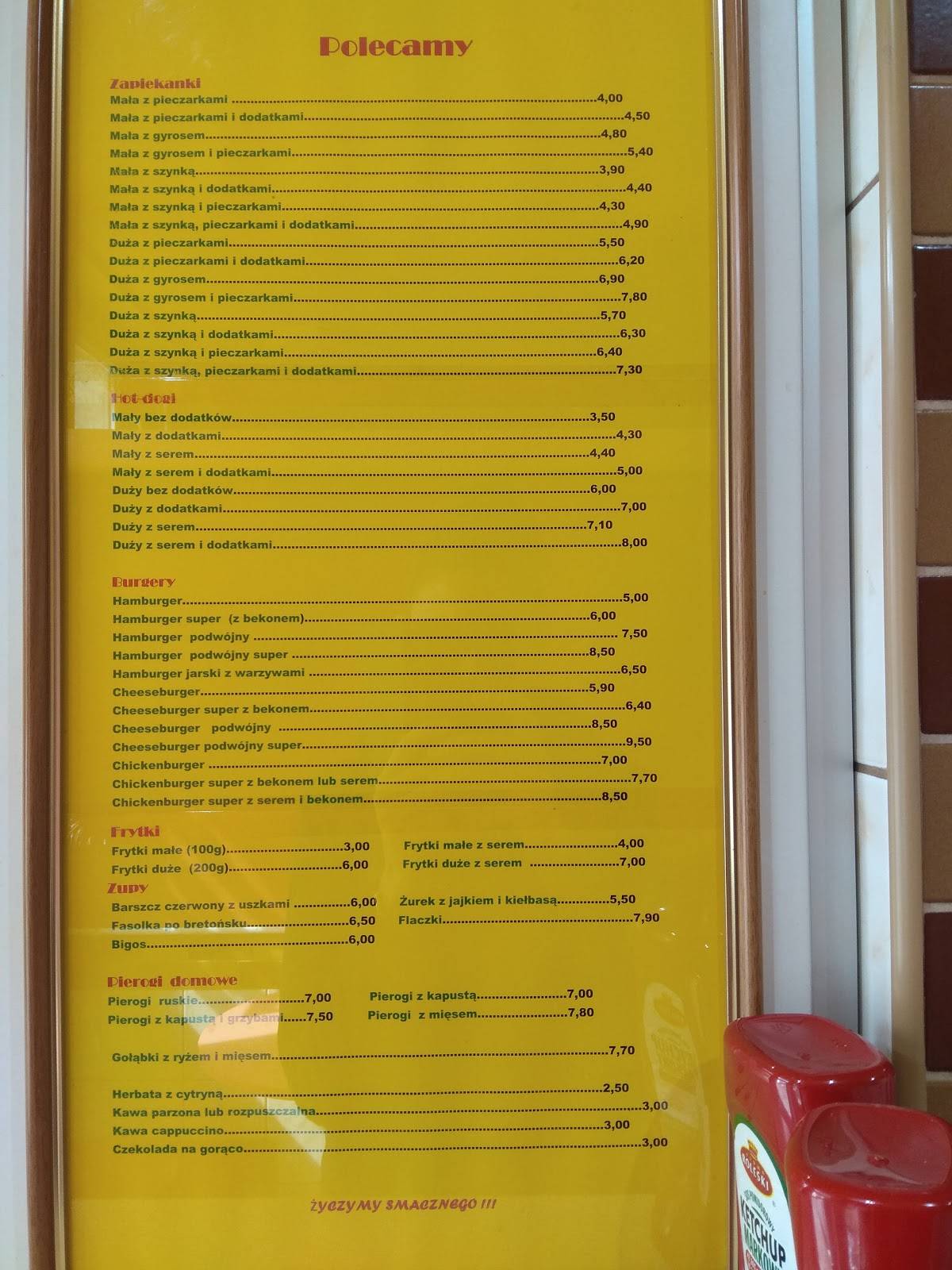Menu at Bajka restaurant, Brzozów