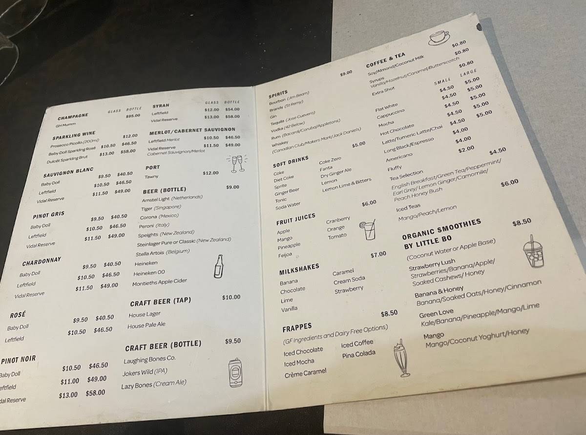 Menu at Bake and Brew cafe, Orewa, 350F Hibiscus Coast Hwy