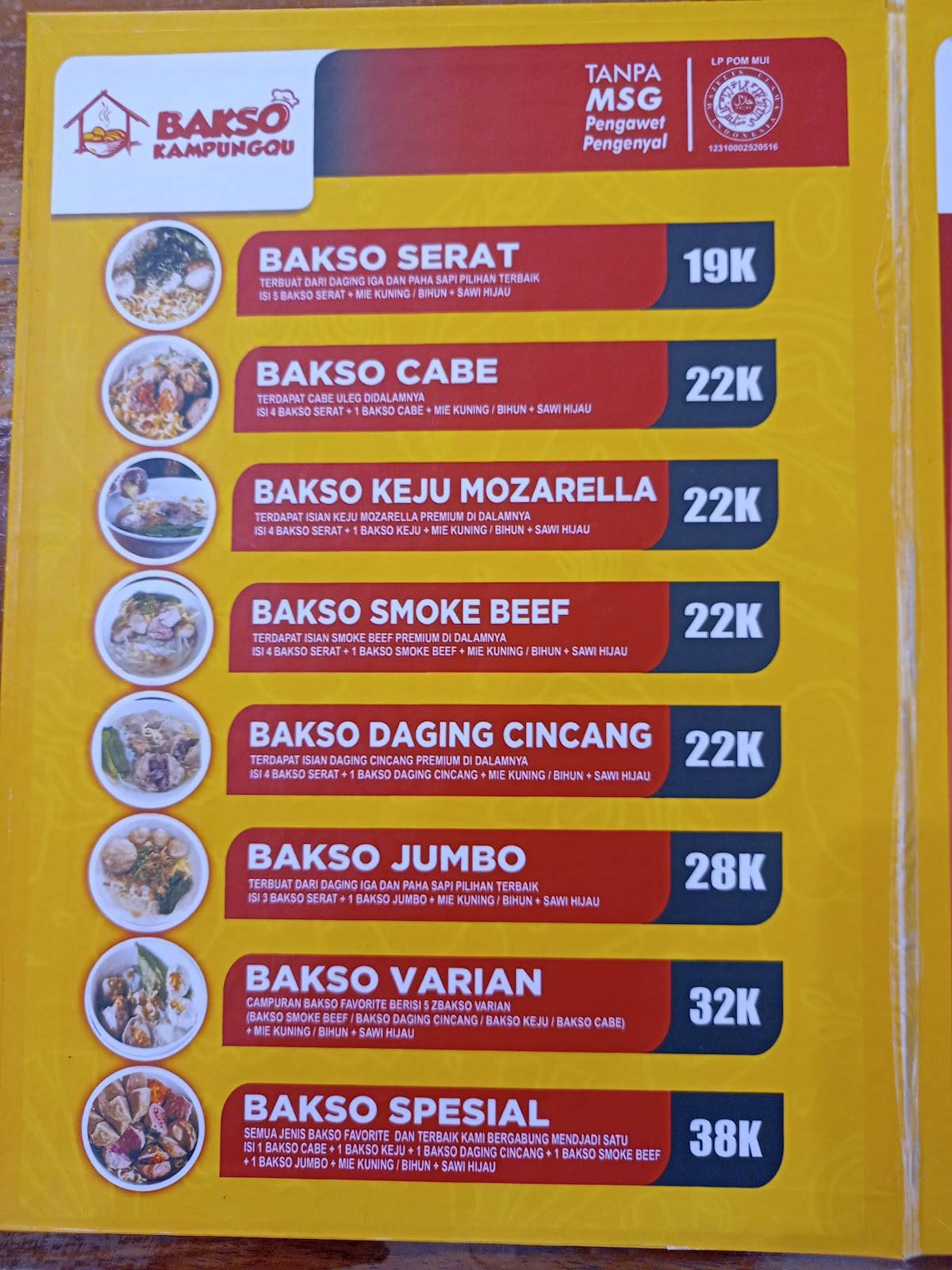Menu at Bakso KampungQu Es Teler Pisa Grande restaurant, Curug Sangereng