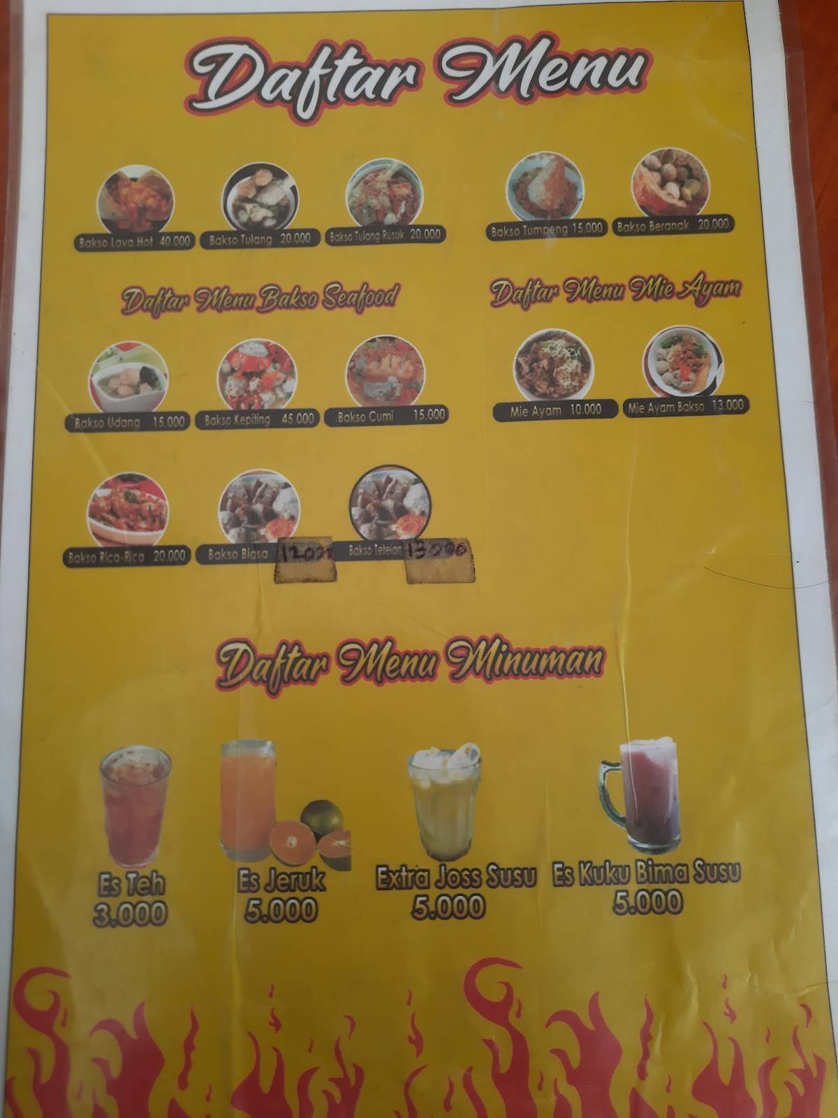 Menu at Bakso Lava Kalitidu restaurant, Trucuk