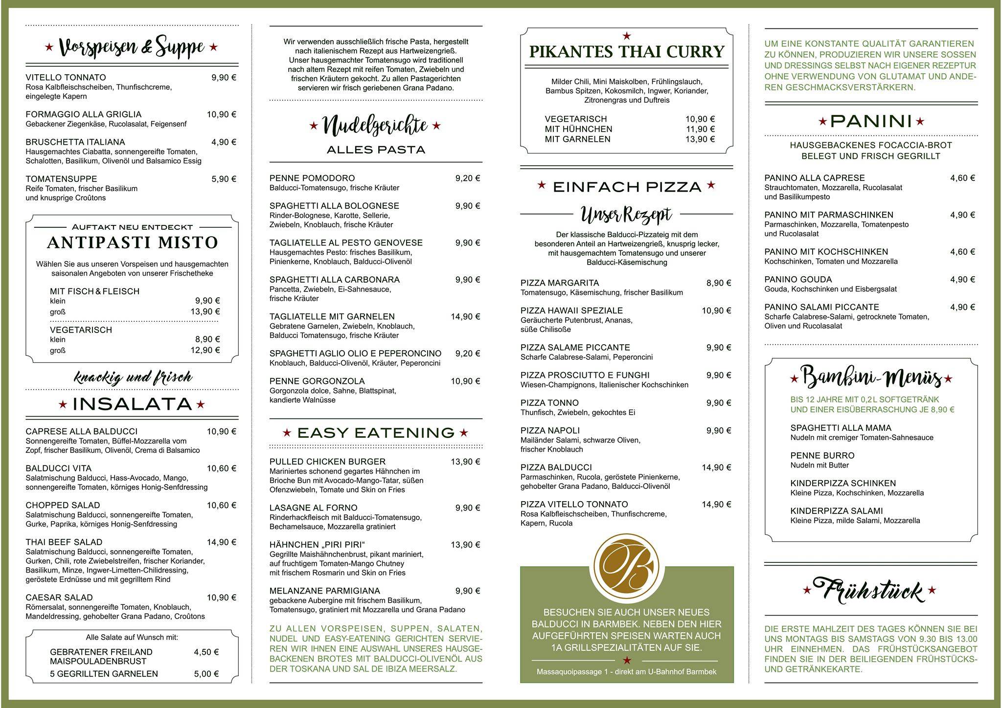 Speisekarte von Balducci Alstertal cafe, Hamburg, Heegbarg 31