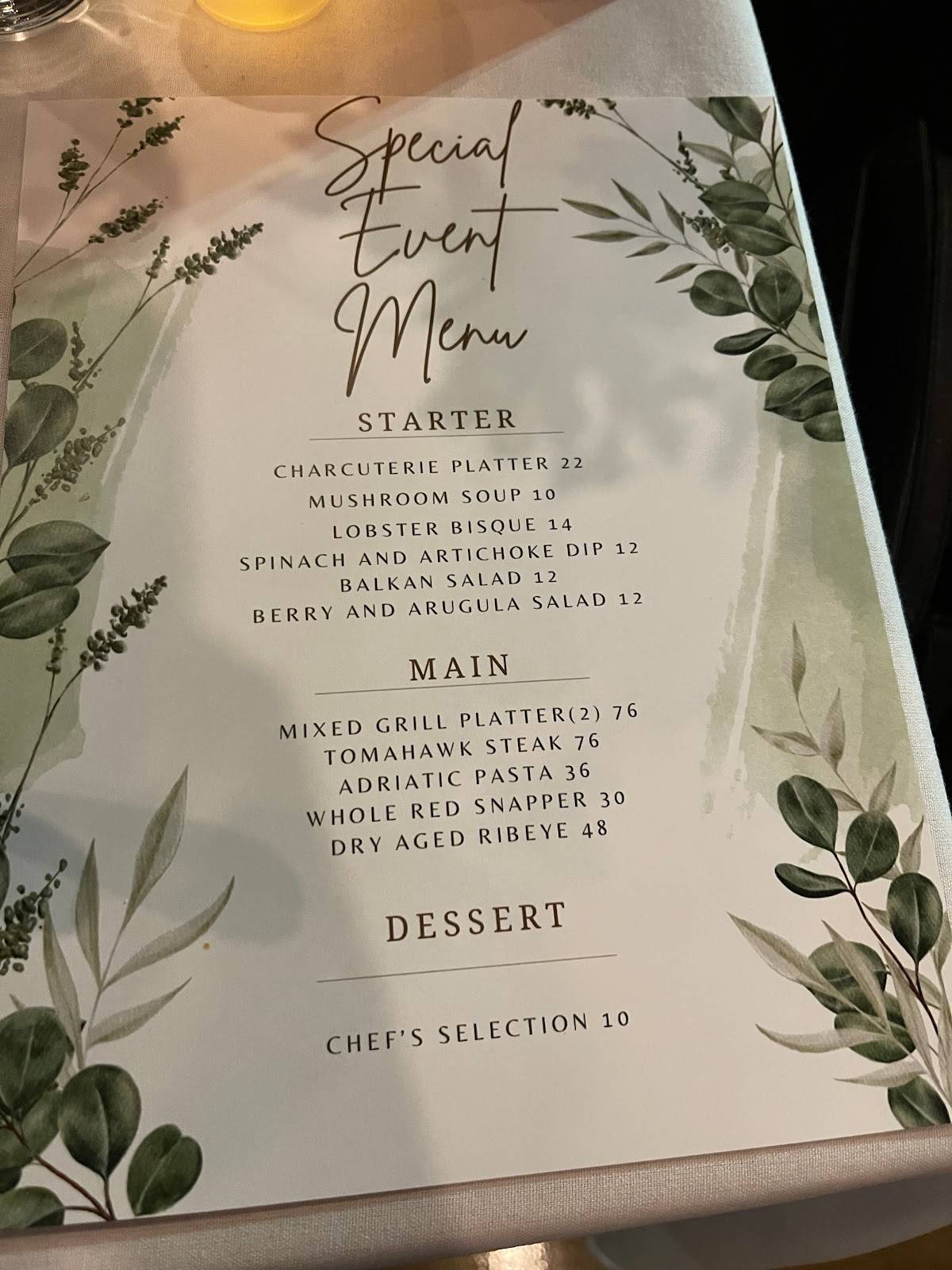 Menu at Balkan Garden Bistro restaurant, Grapevine