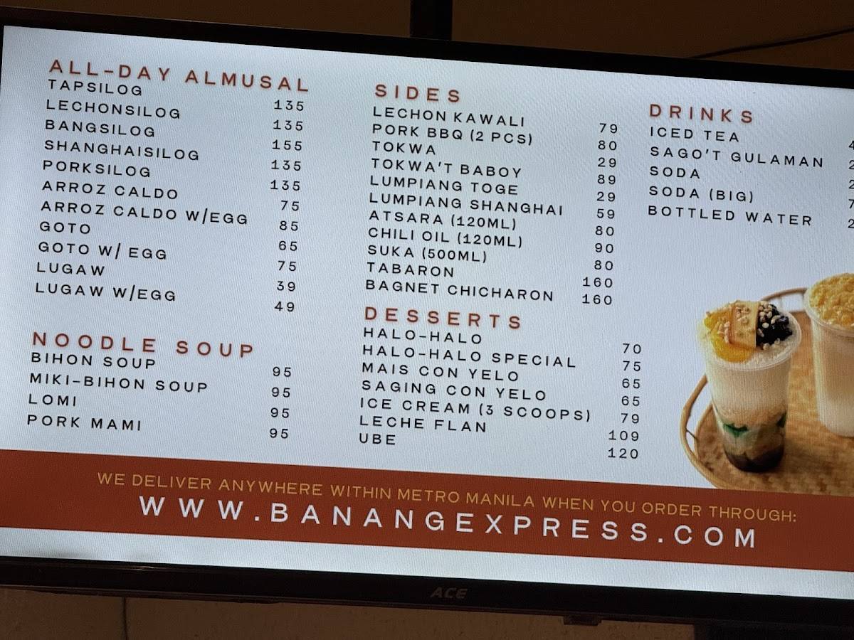 Menu at Banang Express restaurant, Manila