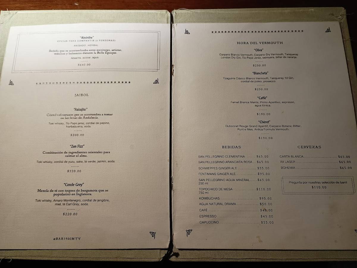 Carta de Bar 1900, Monterrey