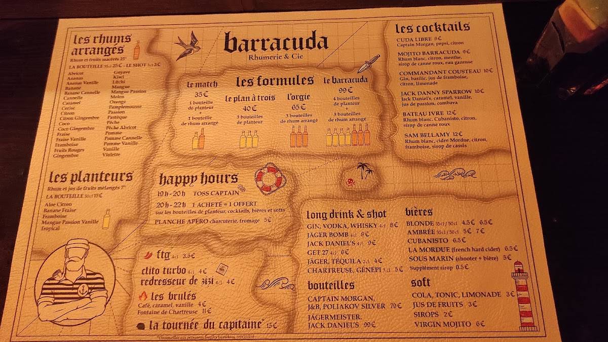 Menu au Bar Barracuda Le Mans, Le Mans