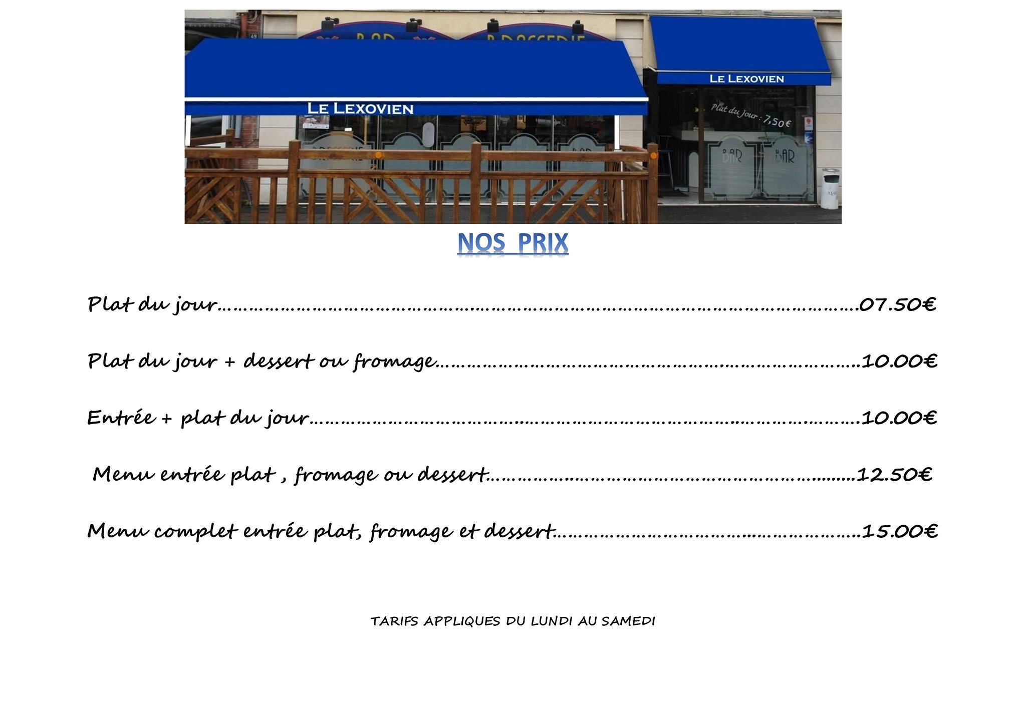 Menu au Le Lexovien restaurant, Lisieux