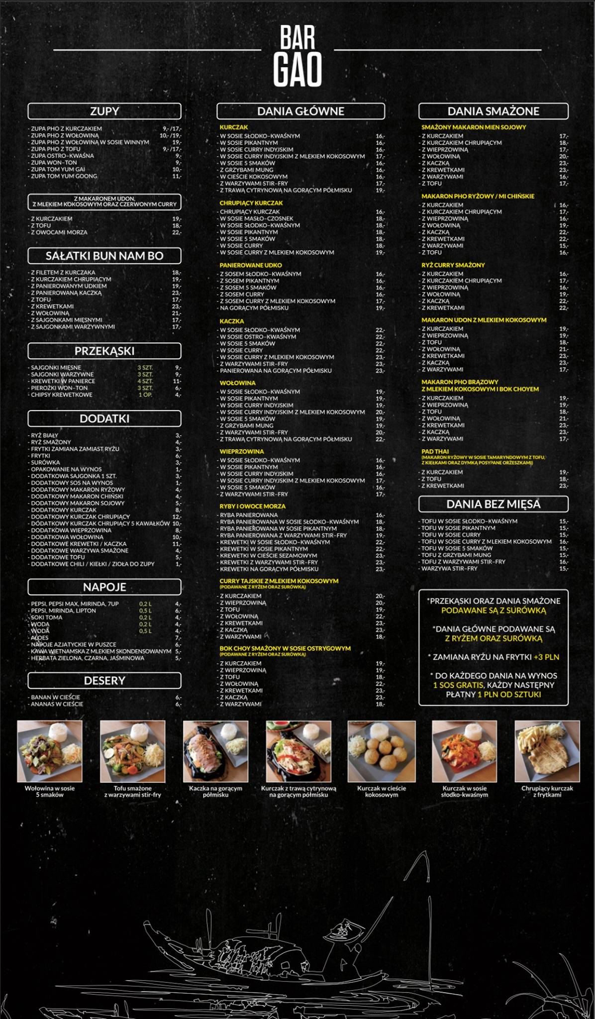 Menu at Bar Gao, Warsaw, Świętego Bonifacego 18