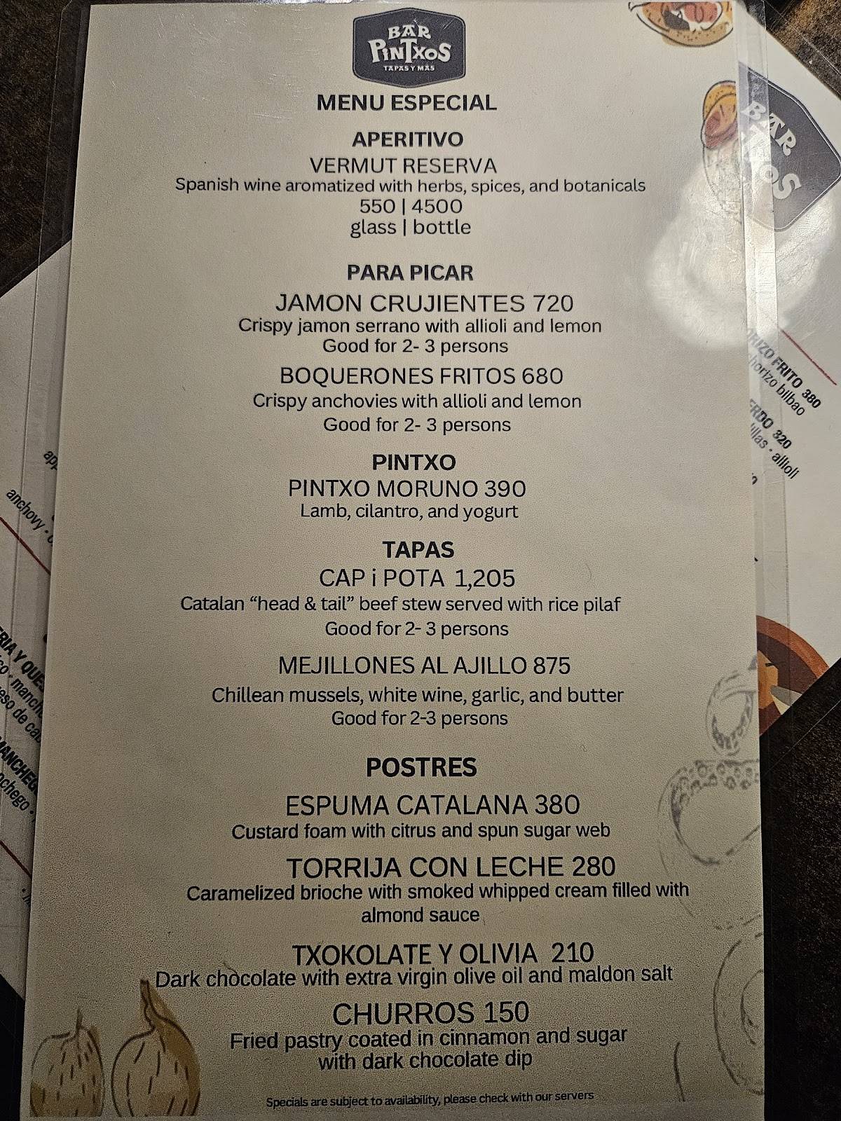 Menu at Bar Pintxos BGC, Taguig, Fairways Tower
