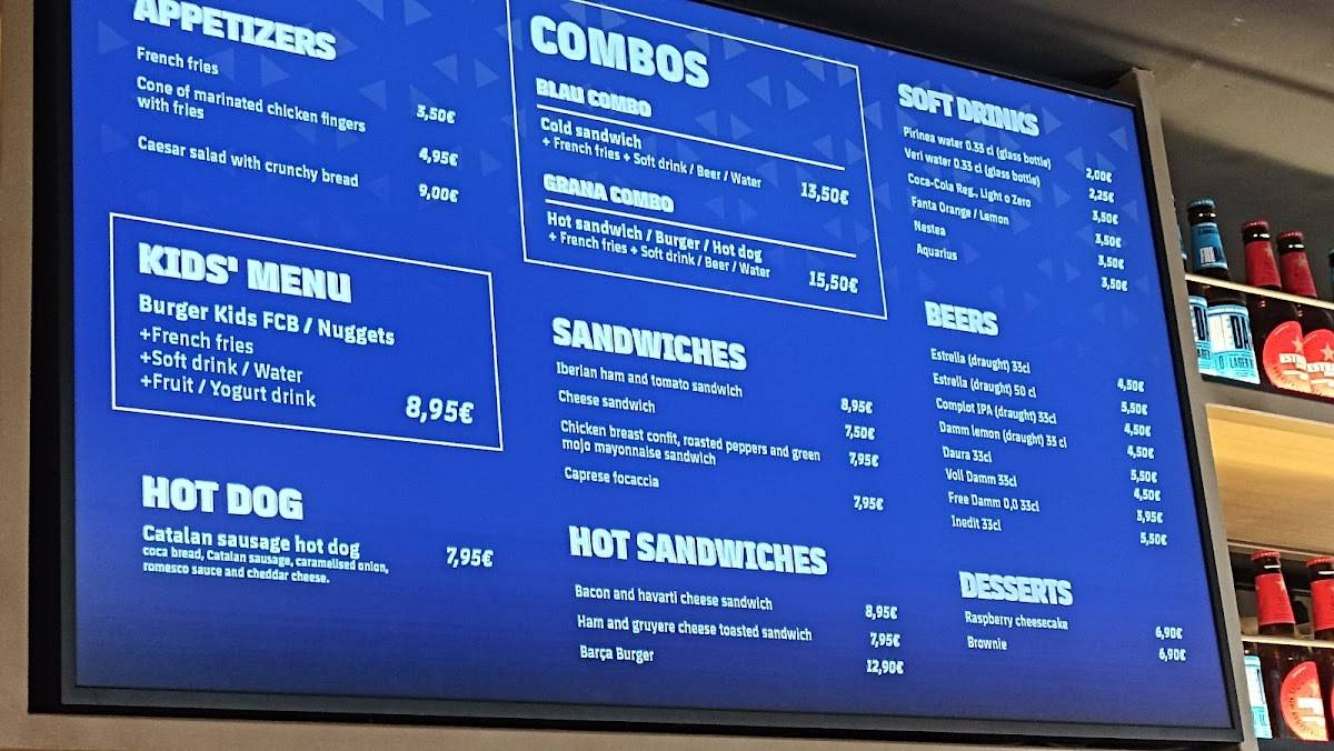 Menu at Barça Cafe, Barcelona