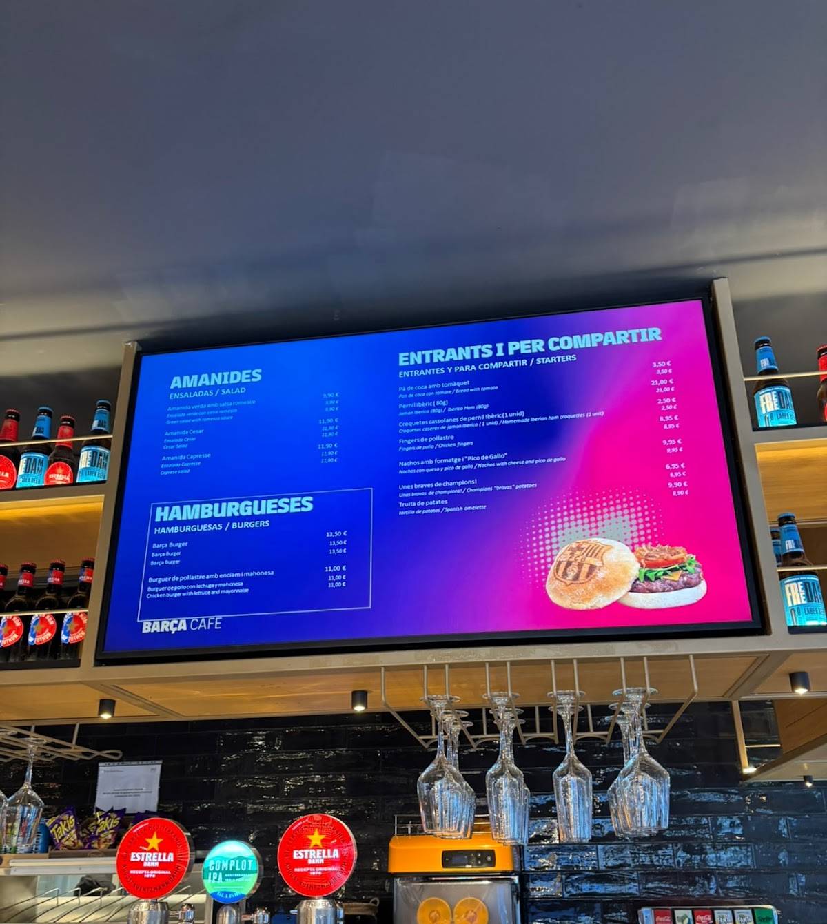 Menu at Barça Cafe, Barcelona