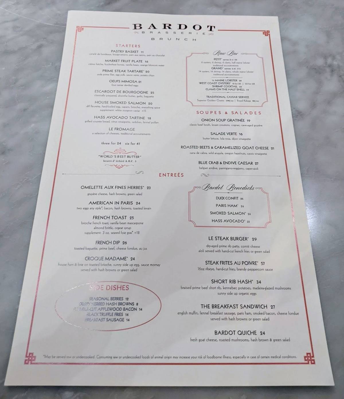 Menu at Bardot Brasserie, Las Vegas, 3730 S Las Vegas Blvd