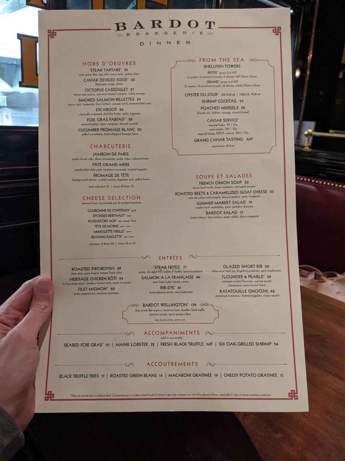 Menu at Bardot Brasserie, Las Vegas, 3730 S Las Vegas Blvd