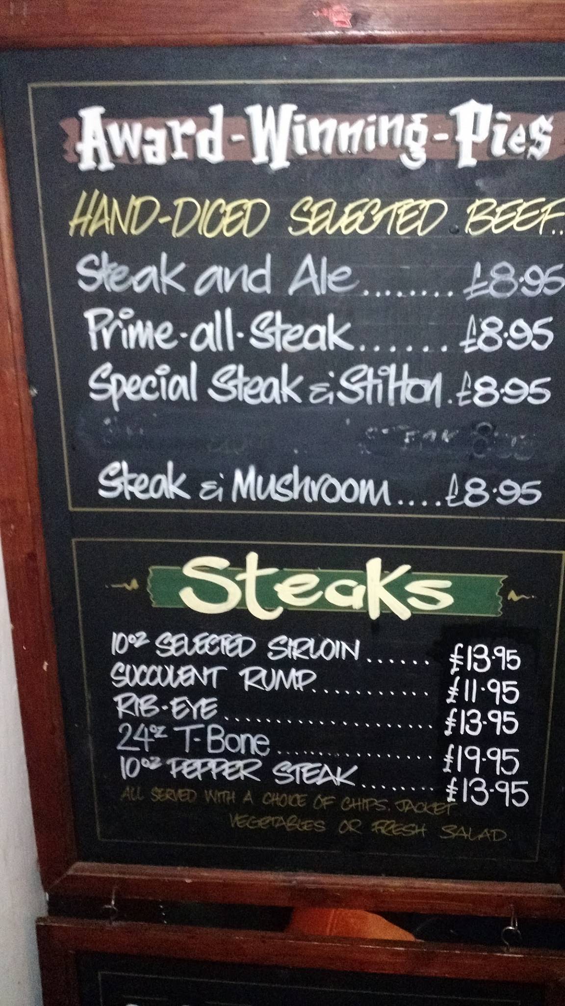 Menu at Barley Mow, Wolverhampton