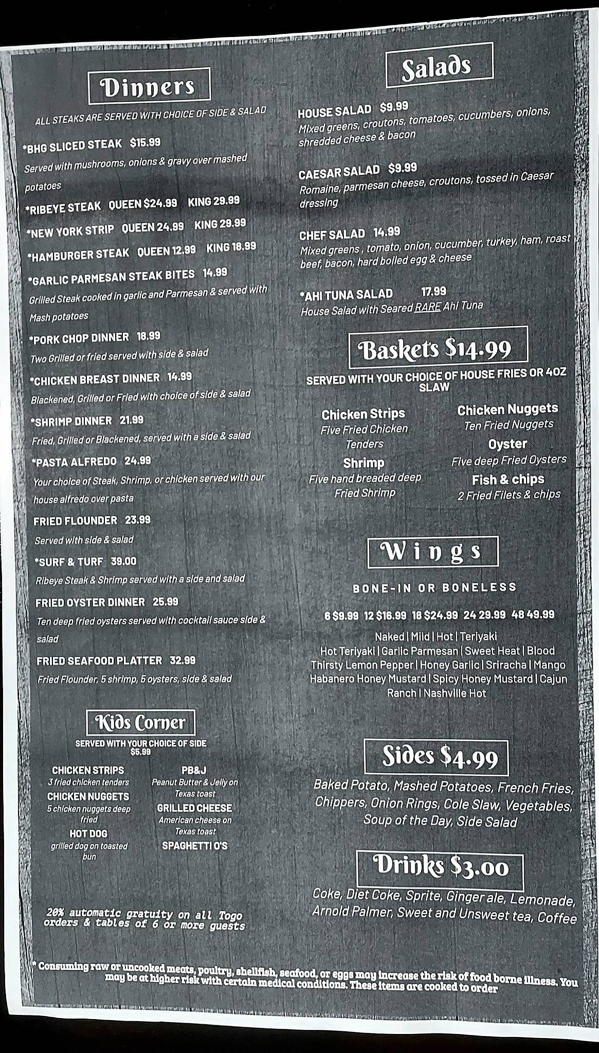 Menu at Barrel House Grille, Walterboro