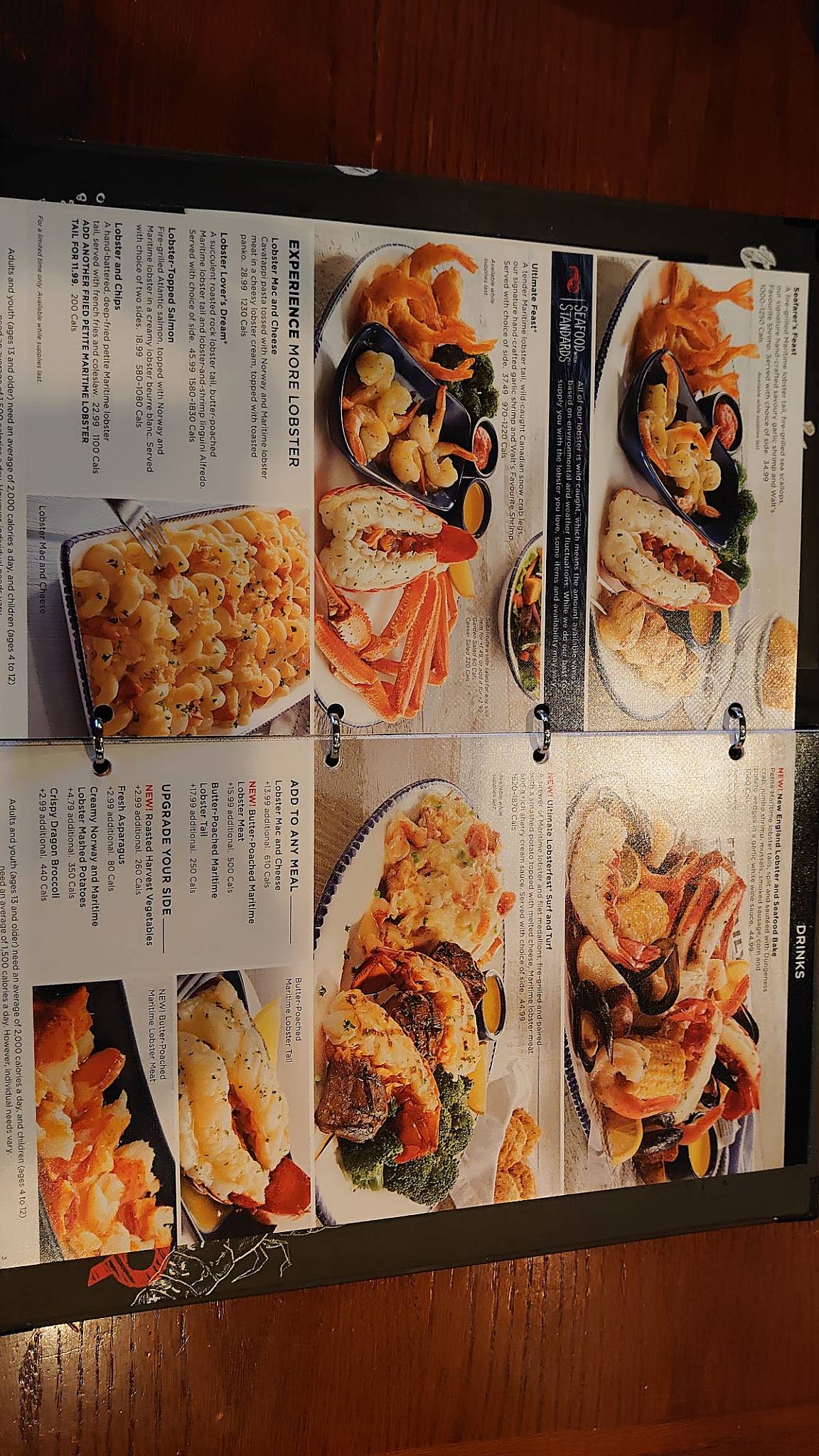 Menu at Red Lobster restaurant, Barrie