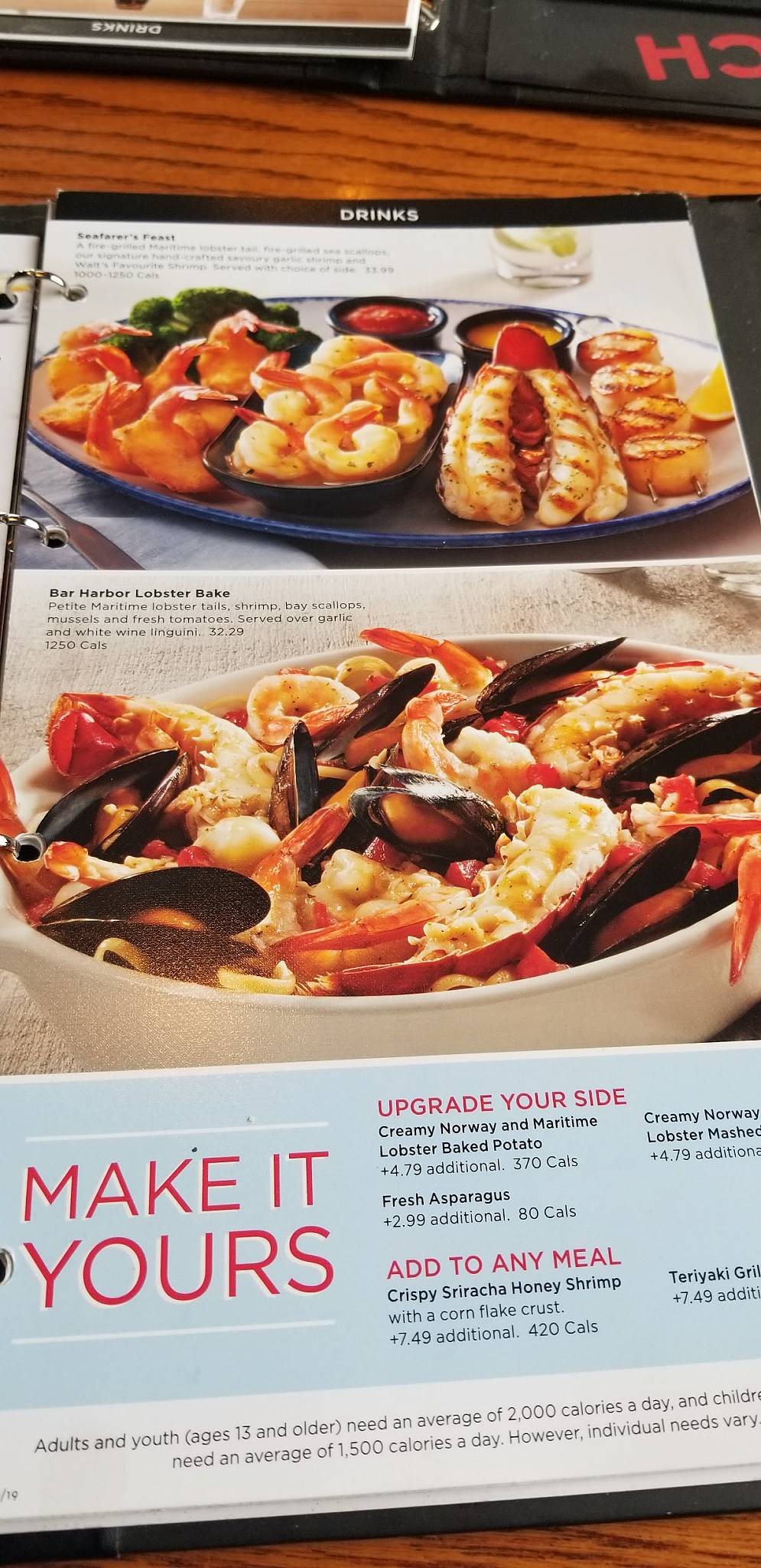 Menu at Red Lobster restaurant, Barrie