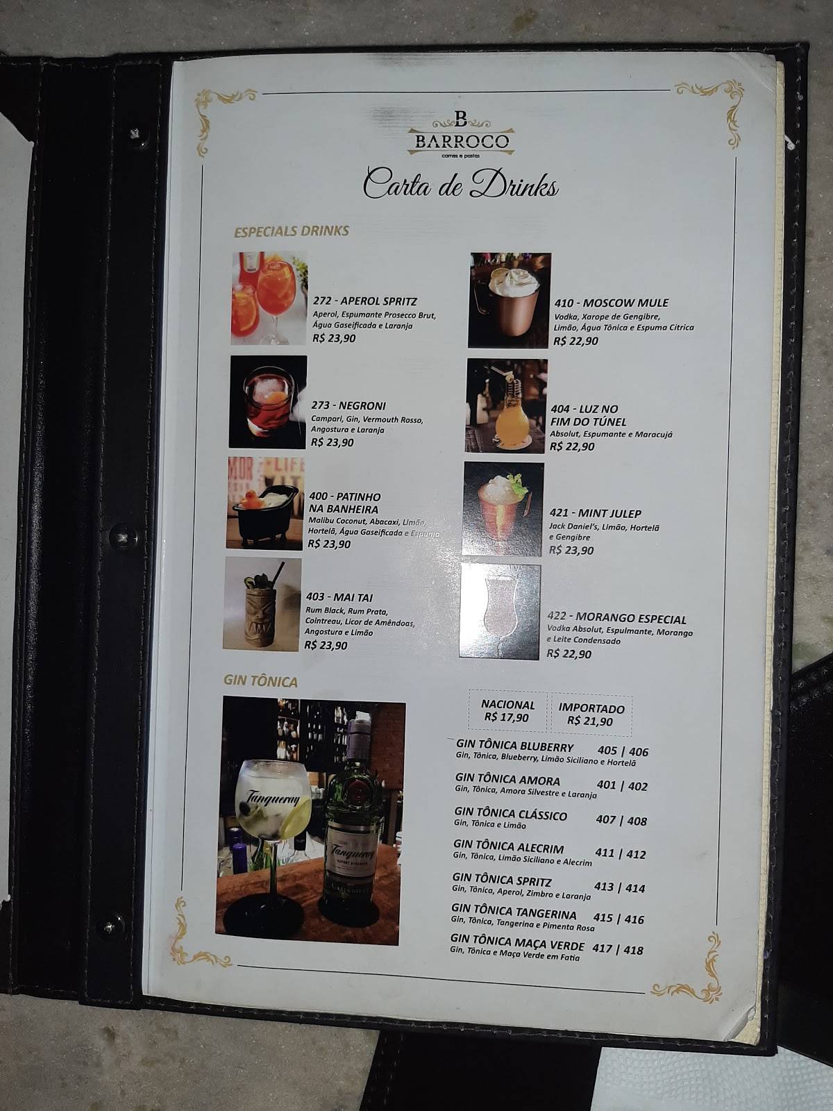 Menu em Barroco Carnes e Pastas, Birigui