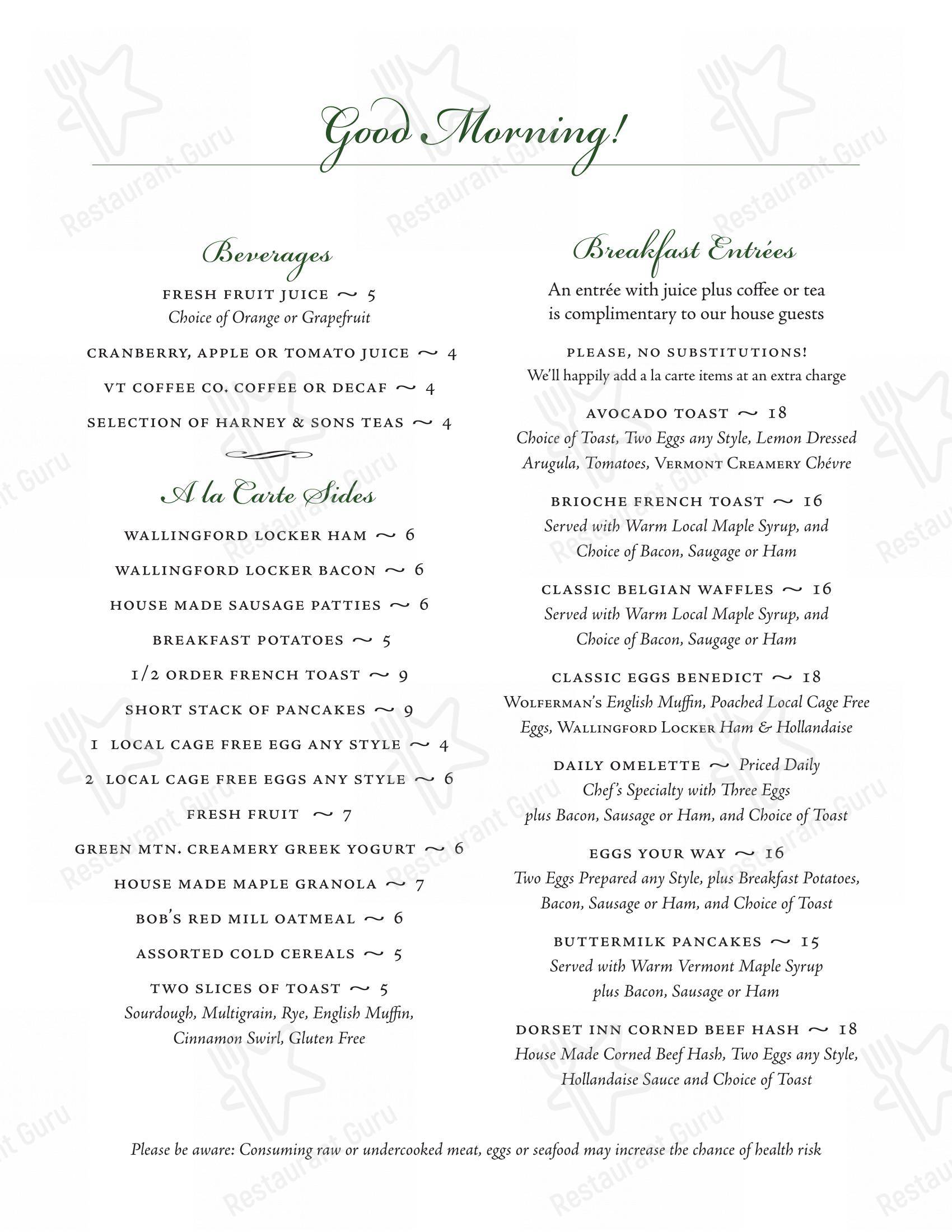 Menu at Barrows House Inn & Restaurant, Dorset