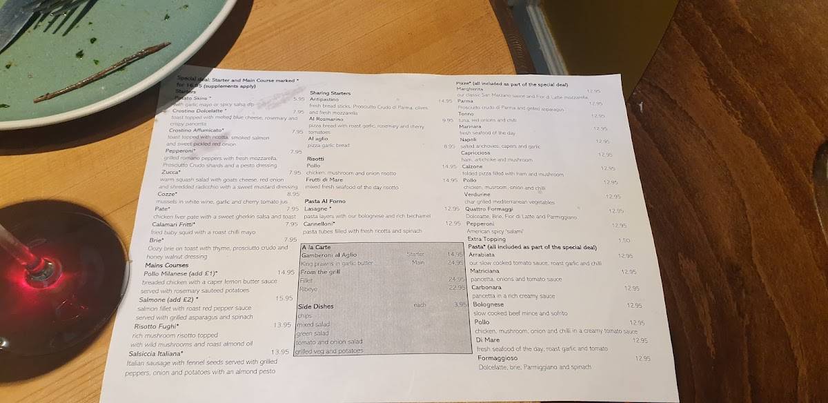 Menu at Basilico Ristorante restaurant, Newcastle upon Tyne