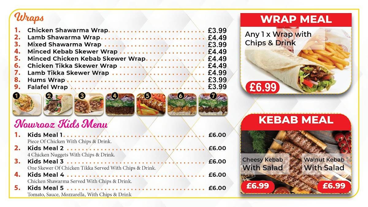 Menu at Nowrooz Restaurant, Batley