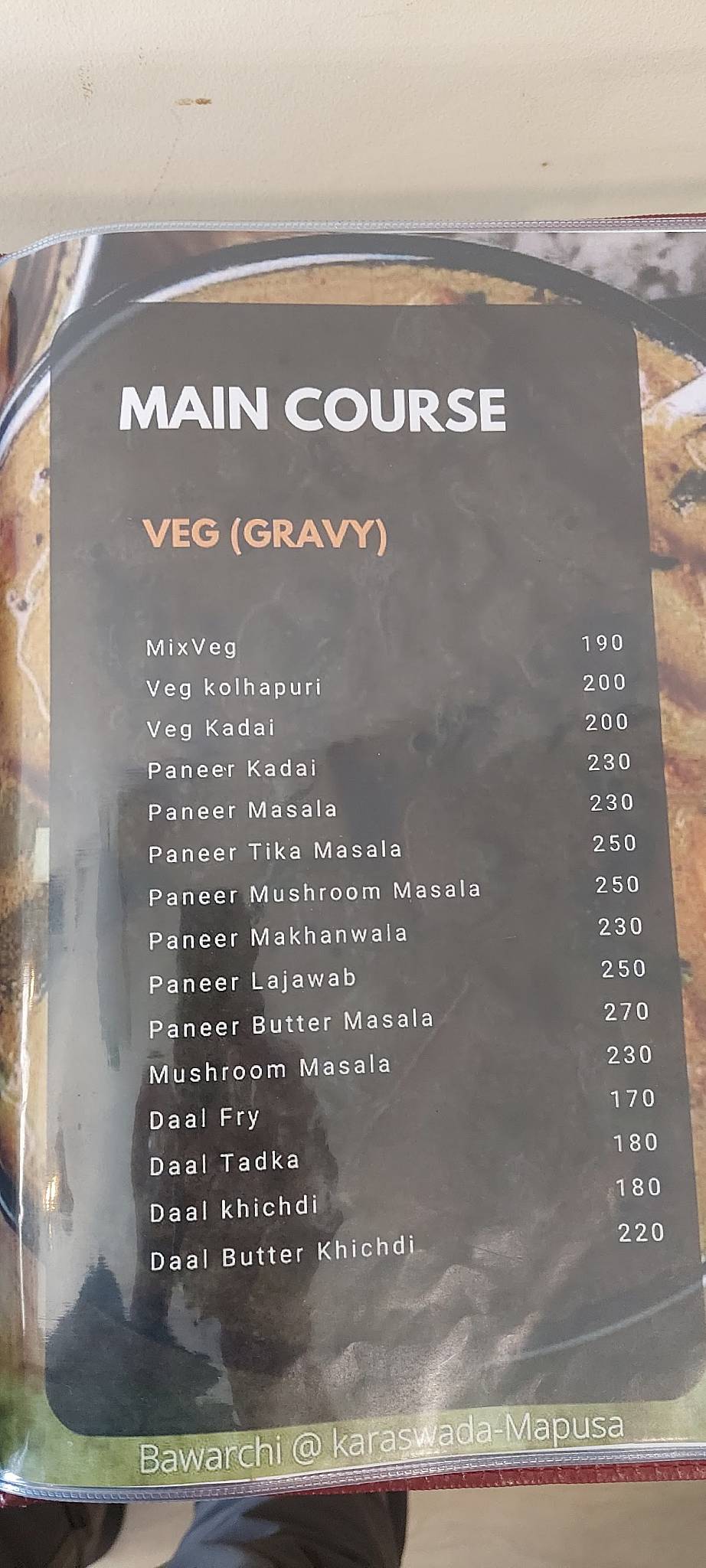 Menu at Bawarchi biryaniwala, Mapusa Menu at Bawarchi biryaniwala, Mapusa