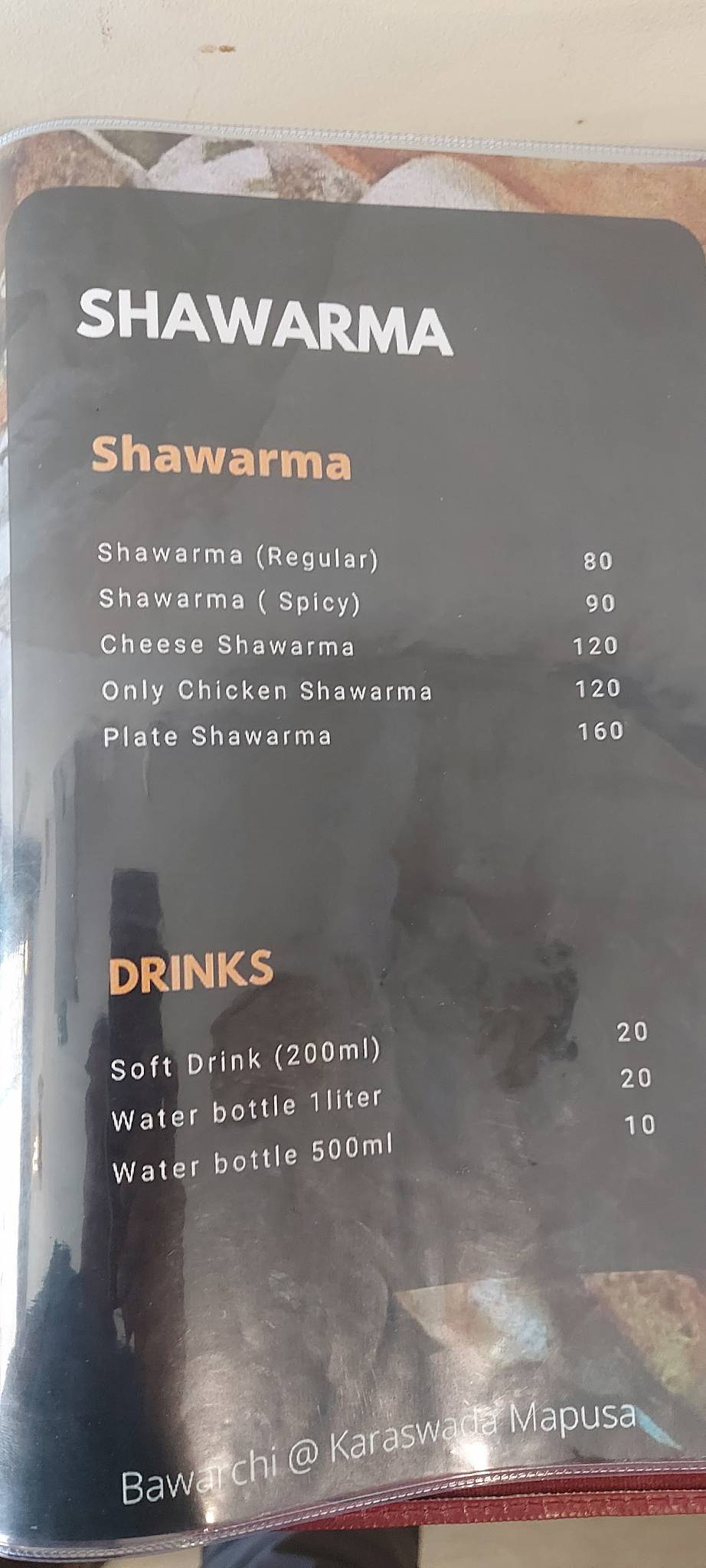 Menu at Bawarchi biryaniwala, Mapusa