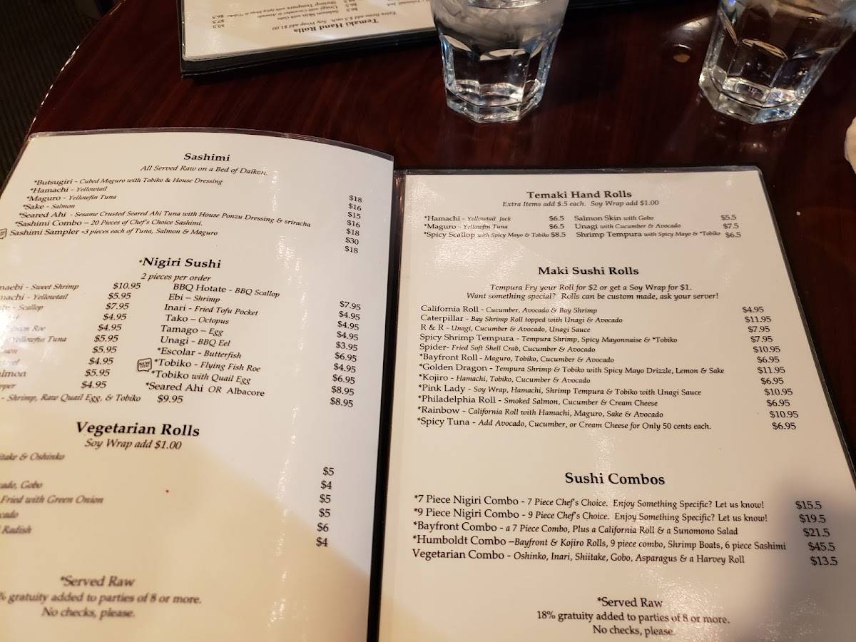 Menu at Bayfront Restaurant, Eureka