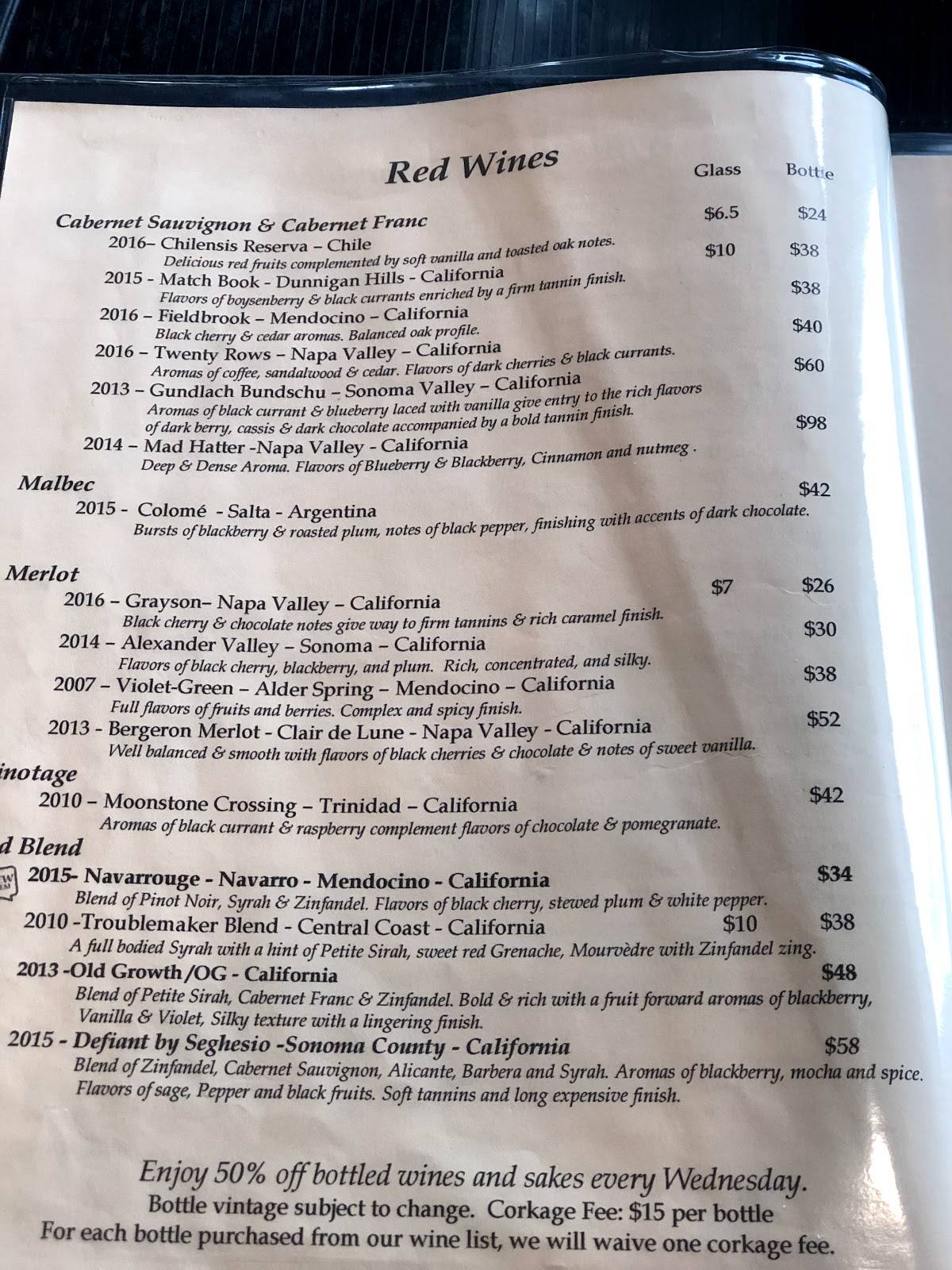 Menu at Bayfront Restaurant, Eureka